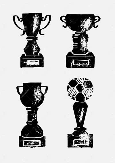 Cup Trophy Set Icon, Engraved Style Isolated. Competition, Soccer Match ...