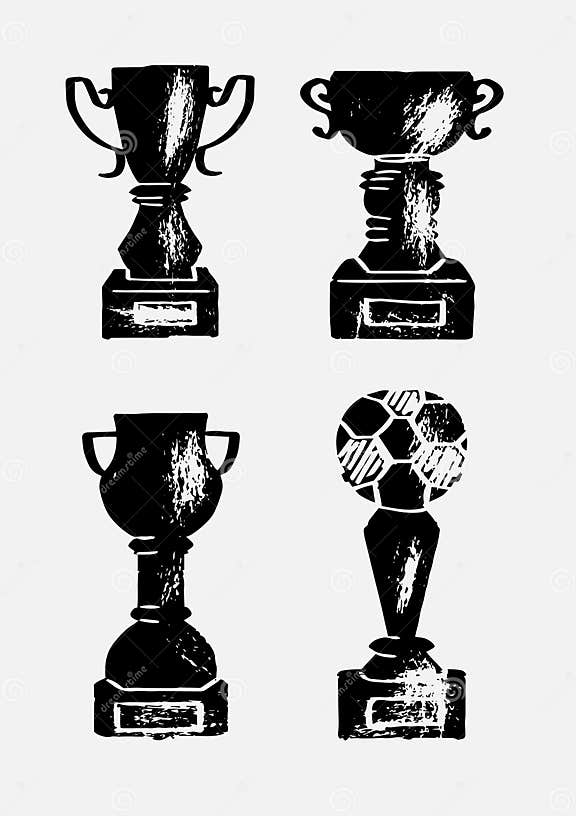 Cup Trophy Set Icon, Engraved Style Isolated. Competition, Soccer Match ...