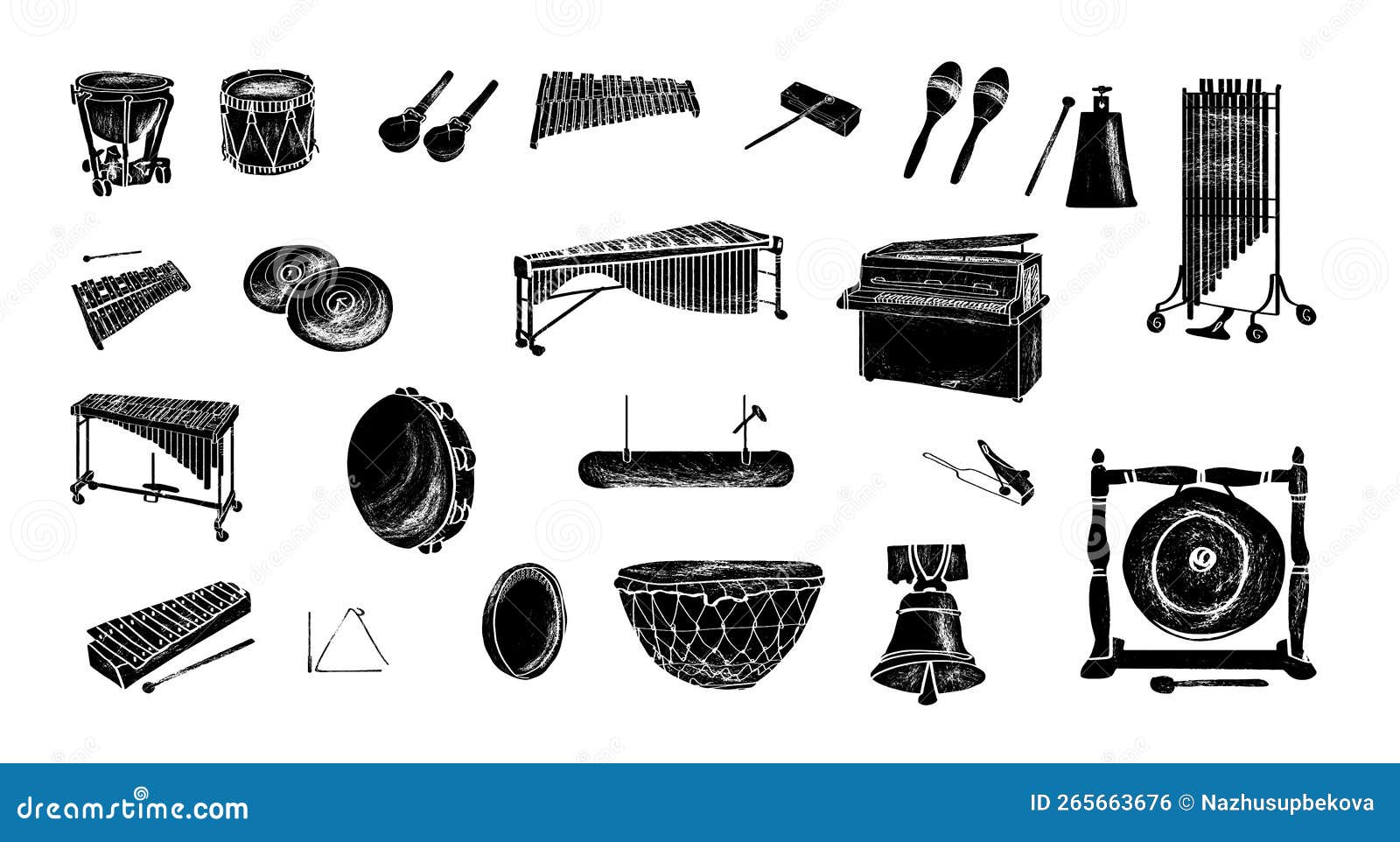 Collection of Percussion and Noise Musical Instruments. Stock Vector ...