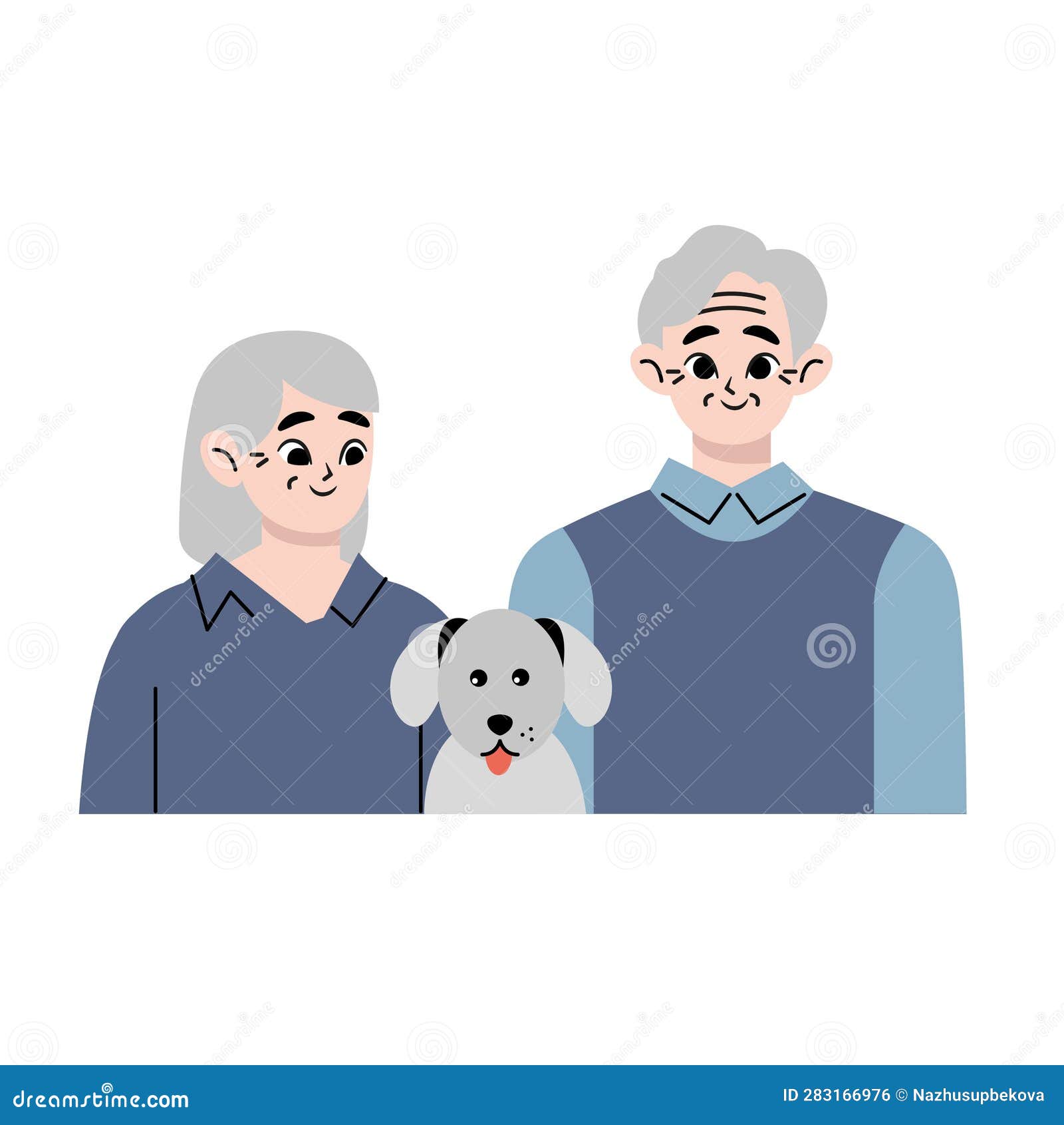 Elderly couple with dog. stock vector. Illustration of aged - 283166976