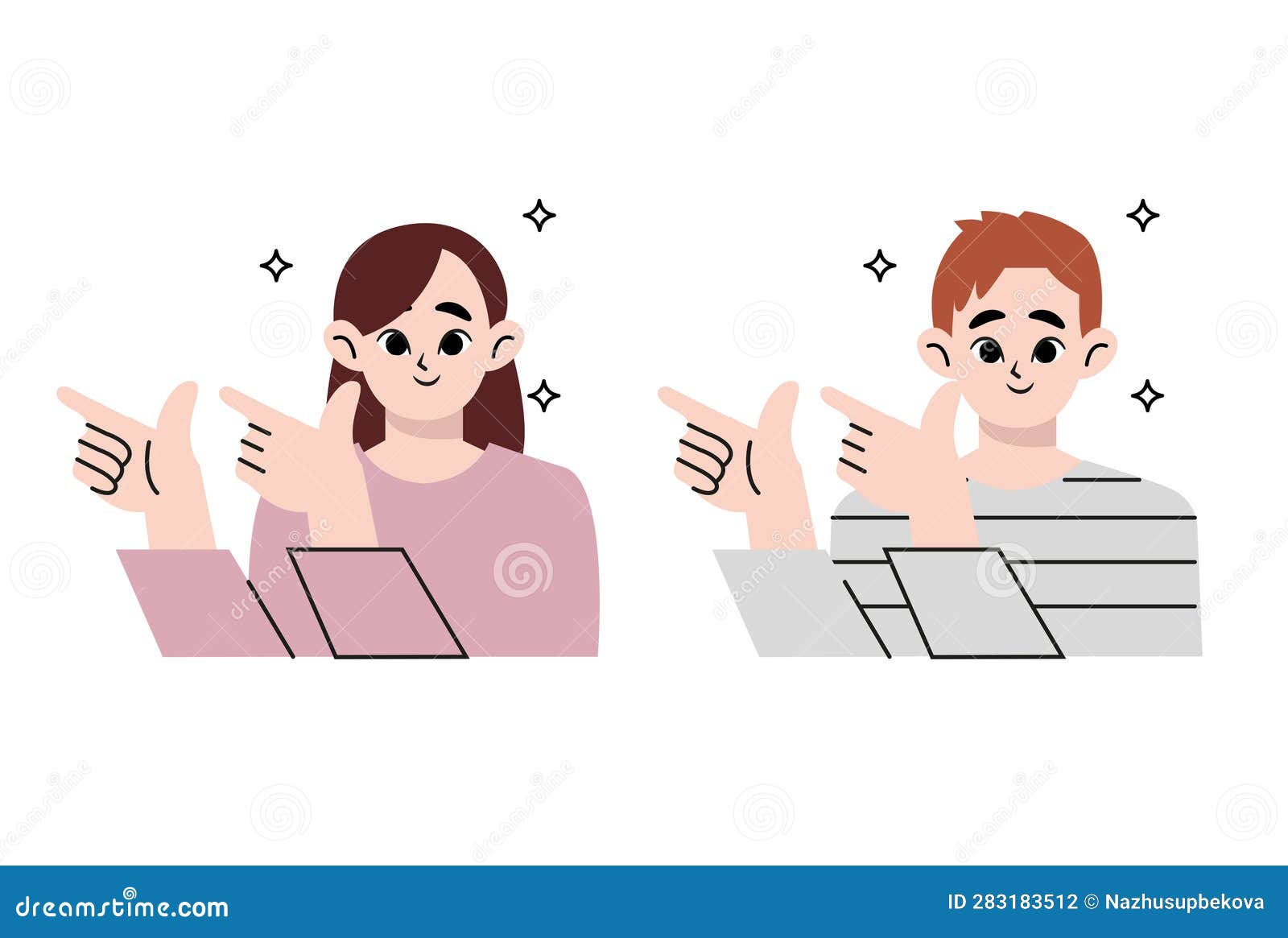 Woman, Man Character Pointing His Finger in Different Directions. Stock ...