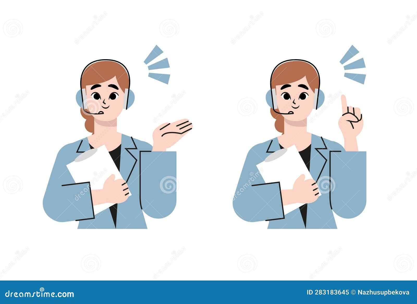 Operator of Call Center Office Working in Headphones Stock Vector ...