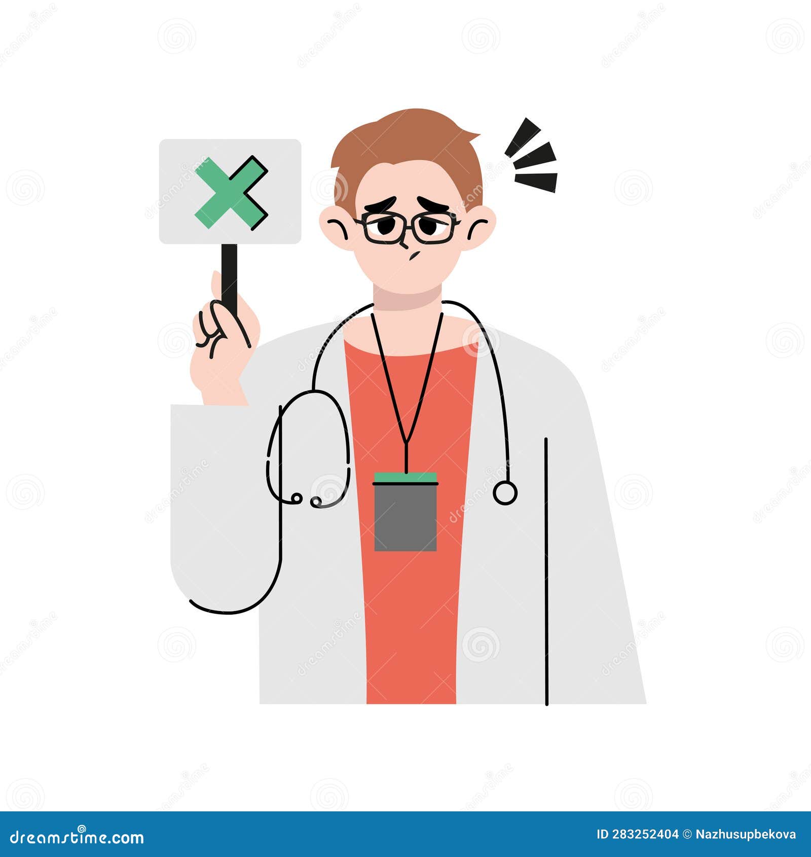 Sad Man Doctor Hold Checklist with X Sign. Stock Vector - Illustration ...