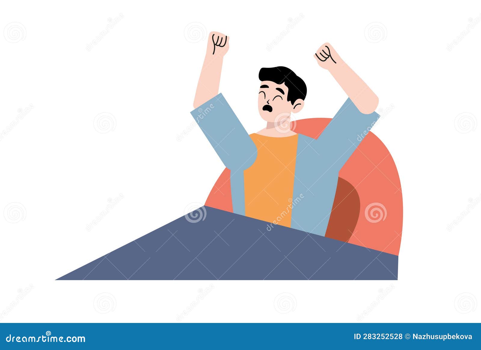 Sleepy Young Man Wake Up and Stretching in Bed at Morning Stock Vector ...