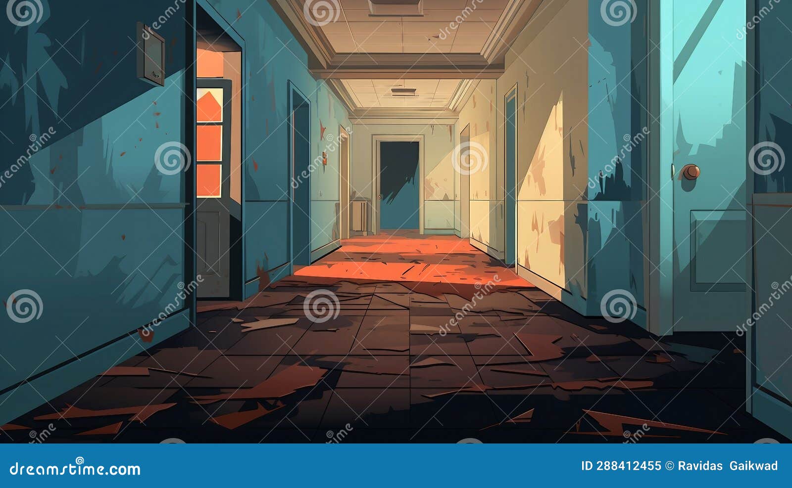 An Illustration of an Abandoned Hallway with Broken Floorboards AI ...