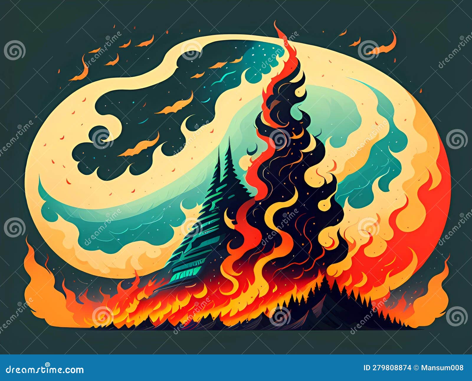 Illustration of Abstract Background. Fire Burning Forest on Mountain ...