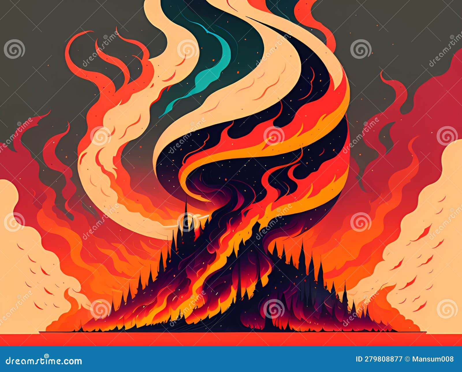 Illustration of Abstract Background. Fire Burning Forest on Mountain ...