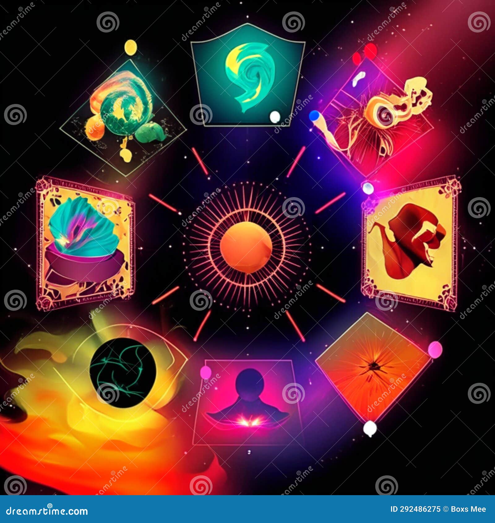 Illustration of an Abstract Background with Magic Symbols. the ...