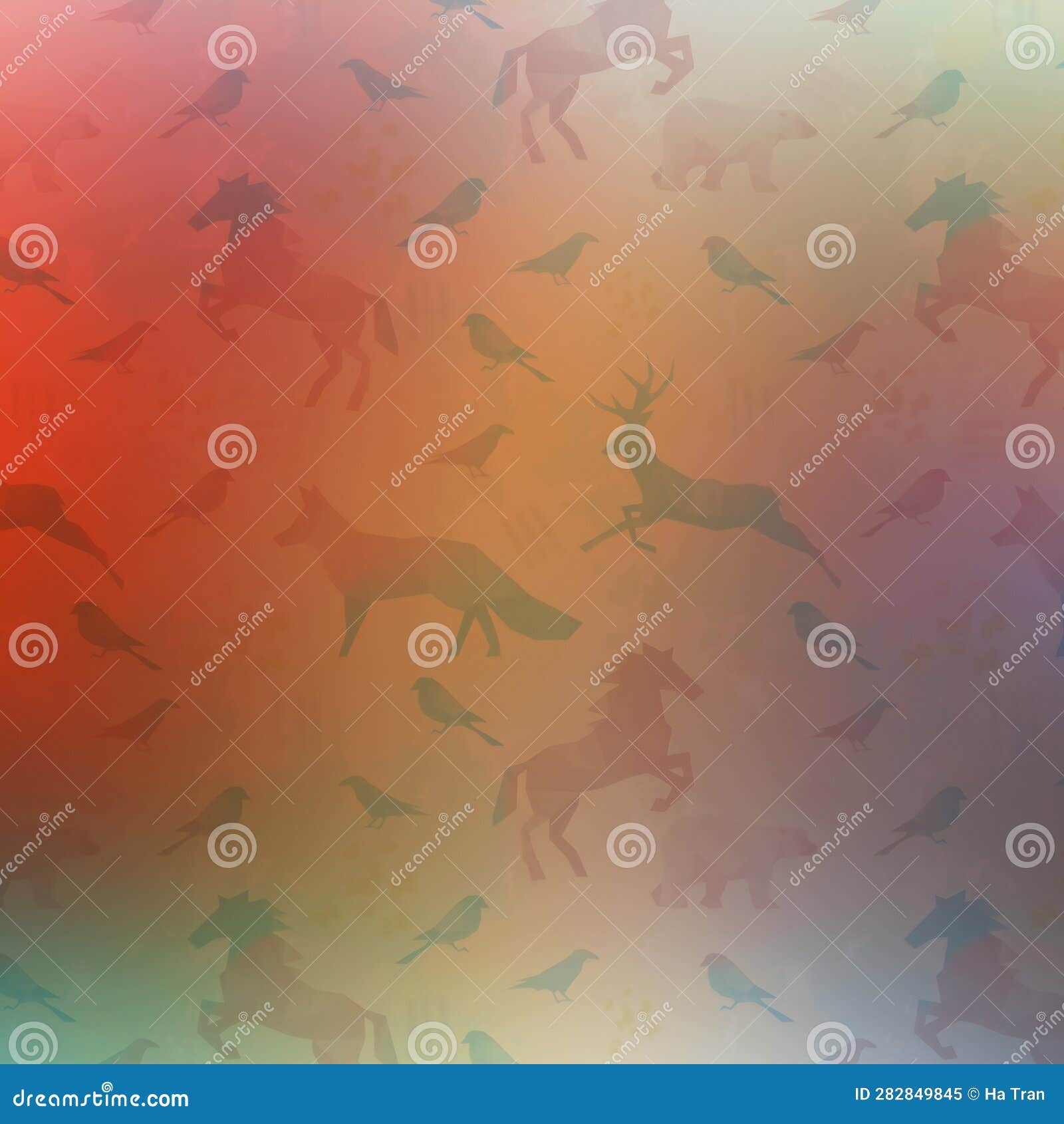 Abstract Background with Silhouettes of Animals and Birds, Stock ...