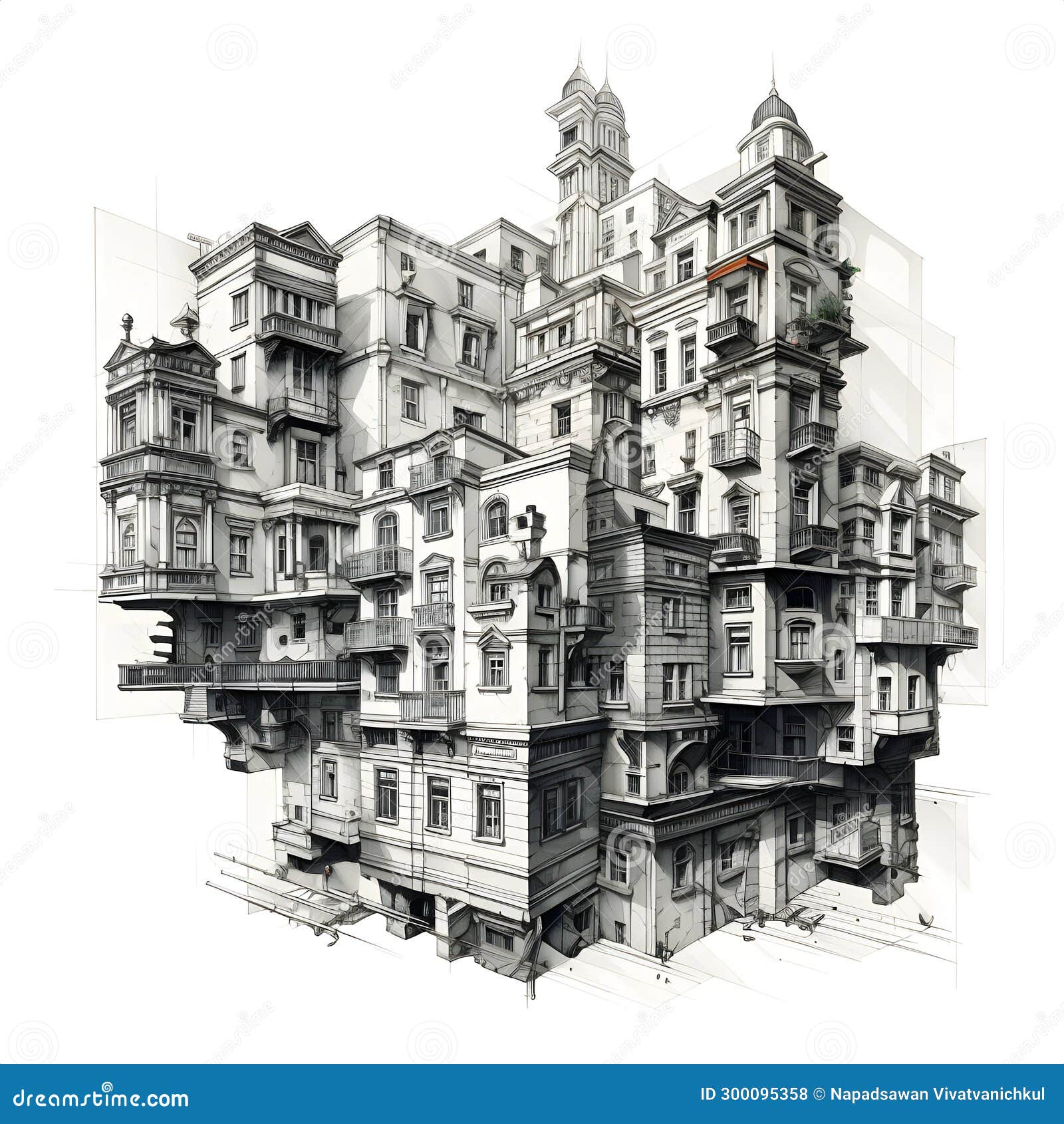 Illustration of an Abstract Building in Line Art Style. Stock ...