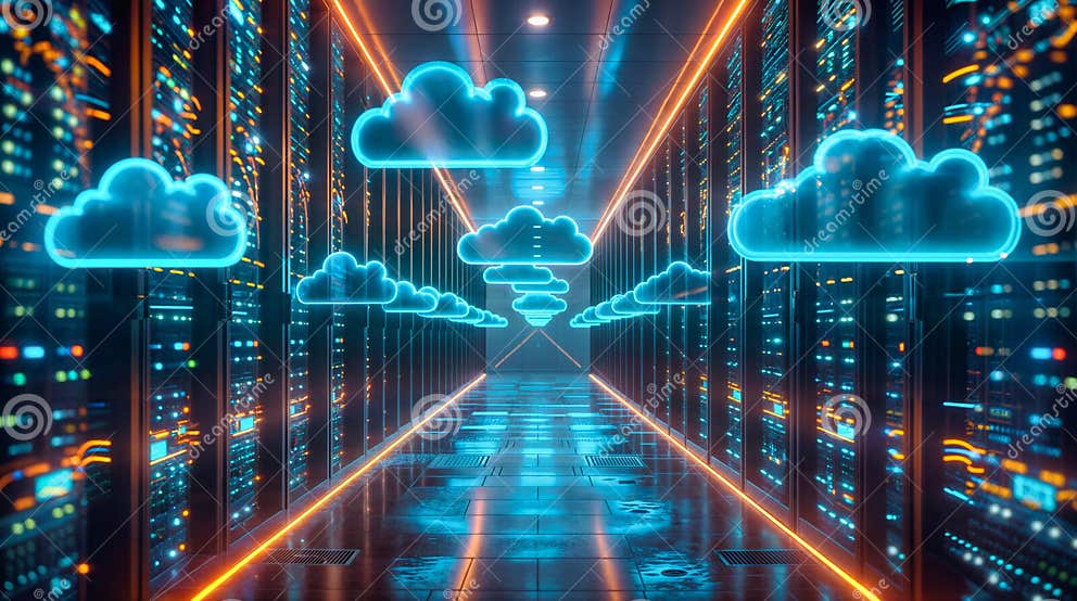 Illustration of Abstract Clouds in a Server Room Stock Illustration ...