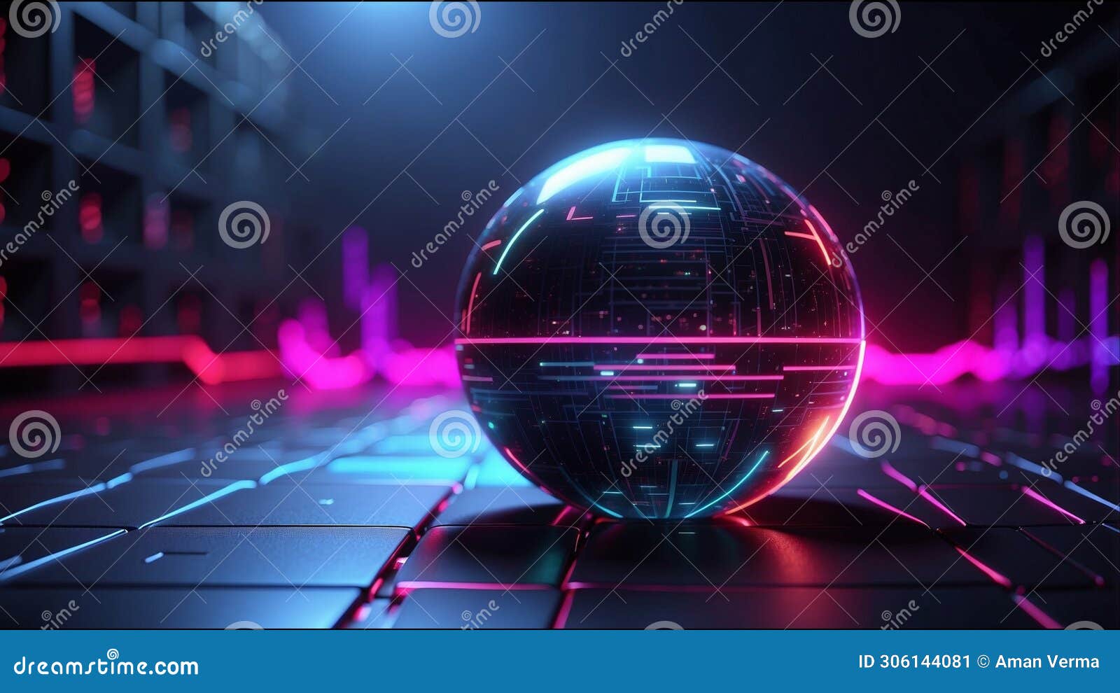 Abstract Concept of a Sci-fi Metallic Sphere Cyborg Robot on a Sci-fi ...