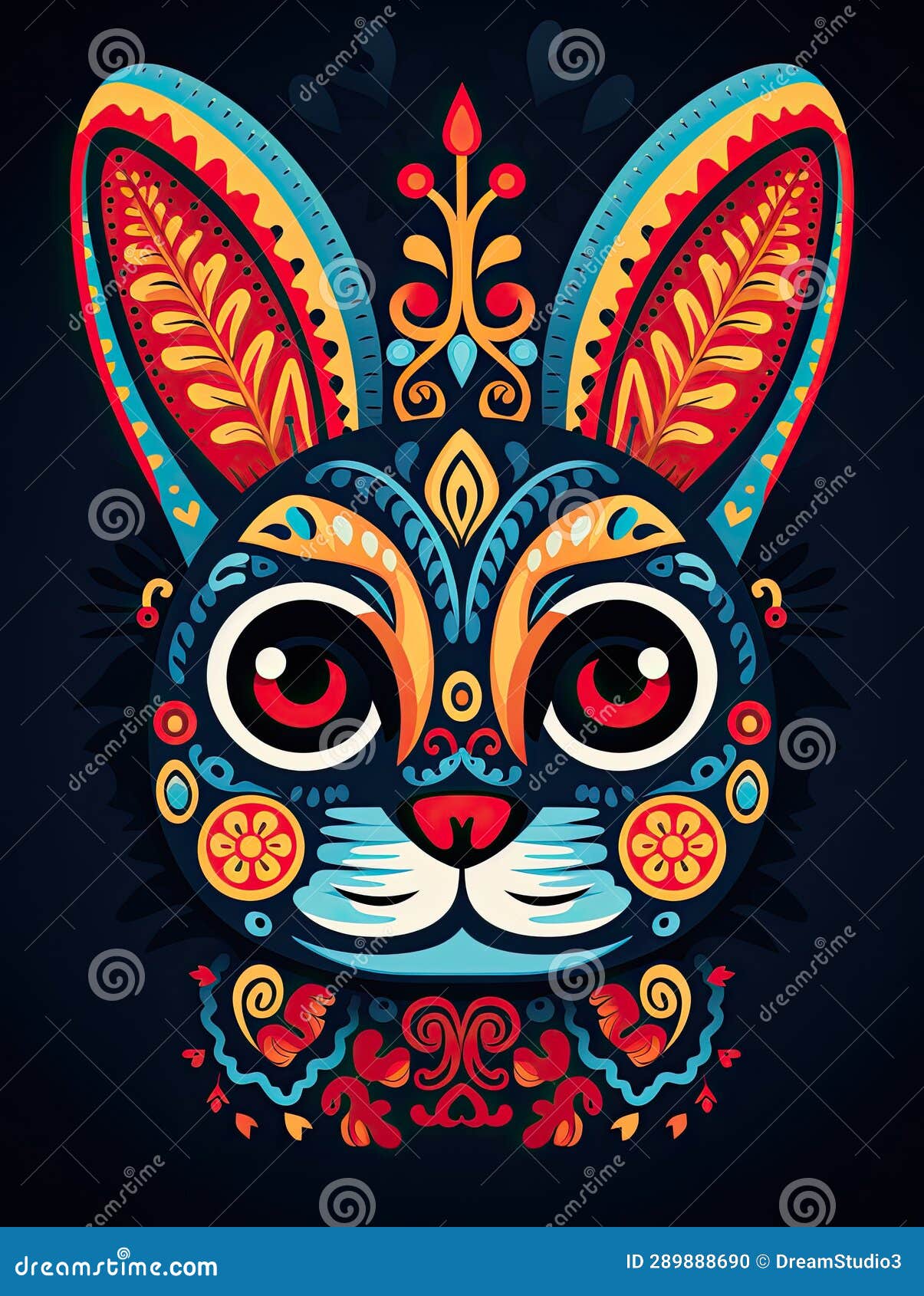 Illustration of Abstract Ethnic Patterned Rabbit Head for Your Design ...