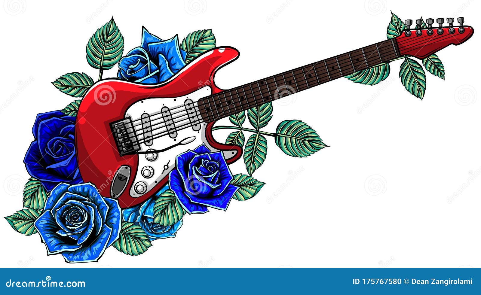 Illustration Abstract Guitar with Red Rose. Vector Stock Vector ...