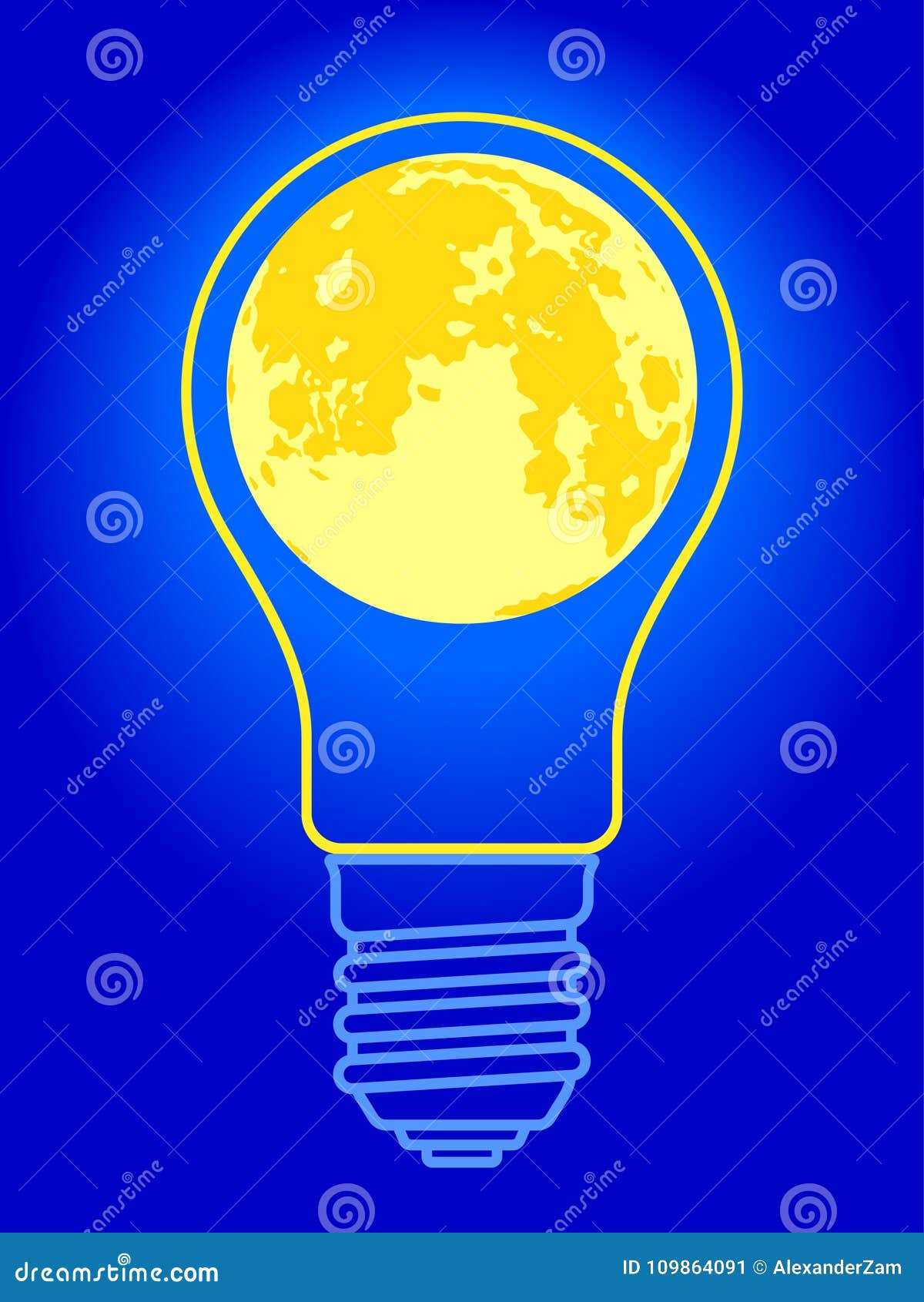 Light bulb moon stock vector. Illustration of blue, lightbulb - 109864091