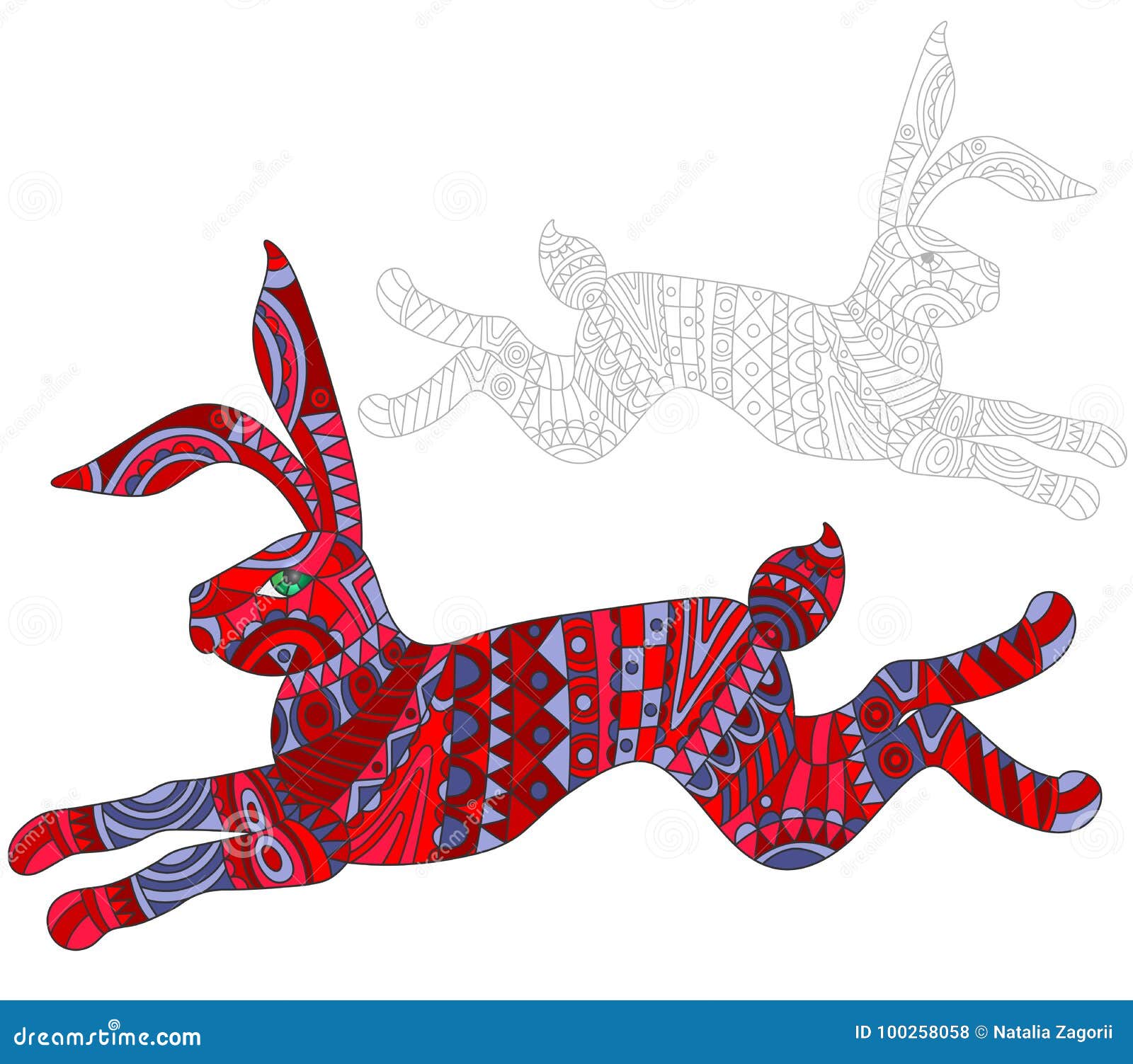 Abstract Illustration of Red Rabbit, Bunny and Painted Its Outline on ...