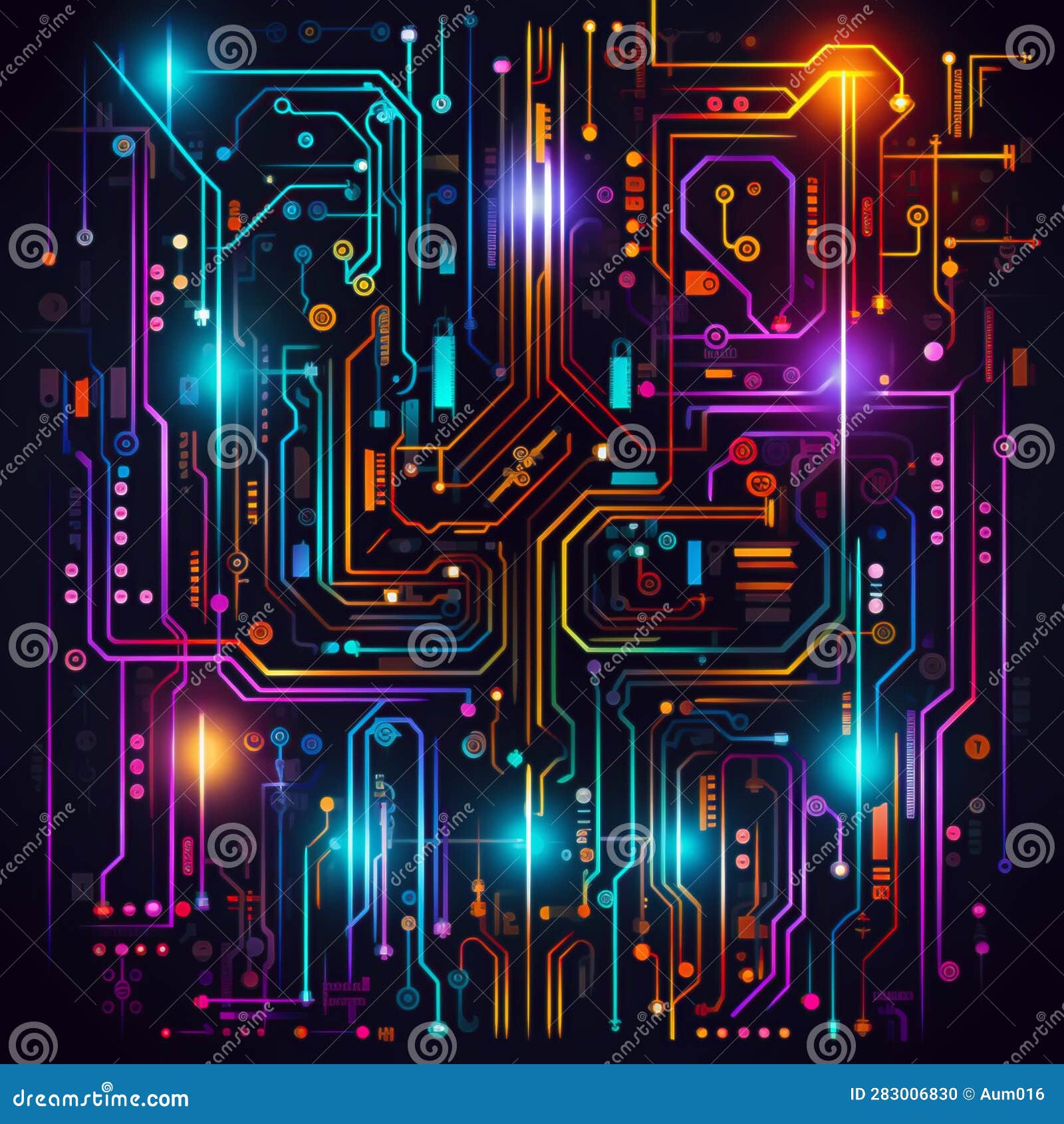 Abstract Representation. Multi-colored Computer Motherboard Lines Stock ...