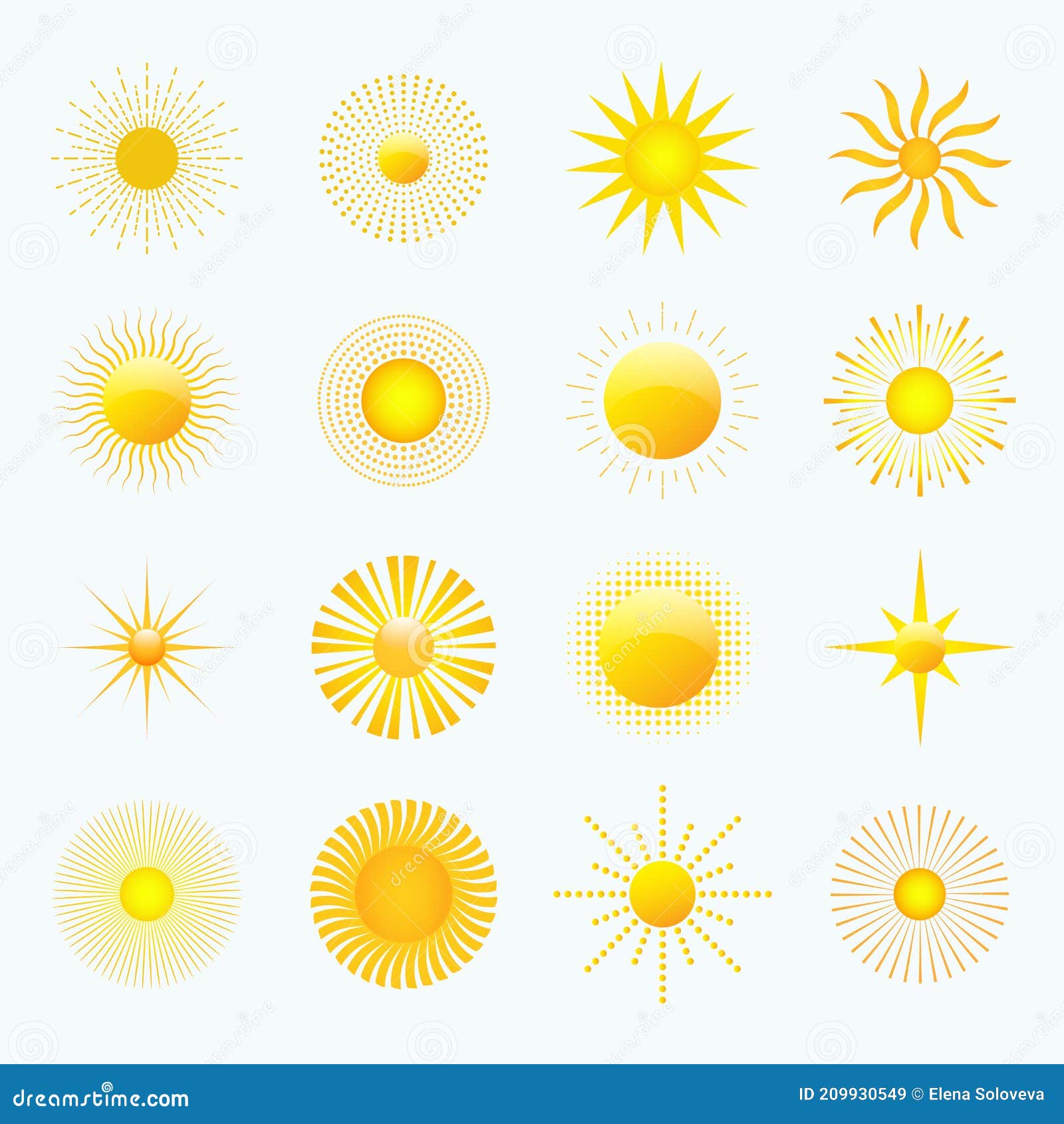 Illustration of an Abstract Set of Yellow Sun on a White Background ...