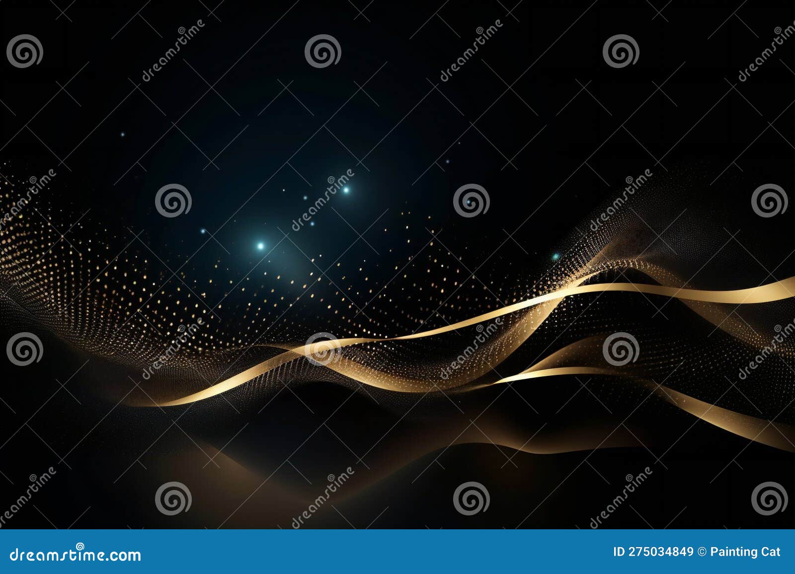 Abstract Technology Background with Golden Lines and Glowing Particles ...