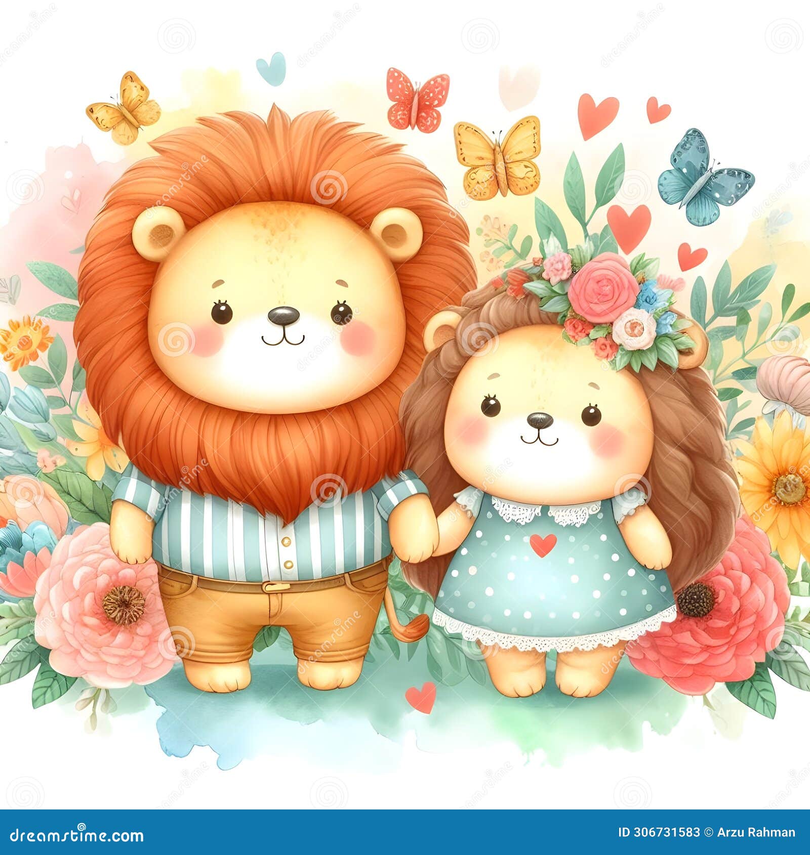 Adorable lion couple stock illustration. Illustration of elephant ...