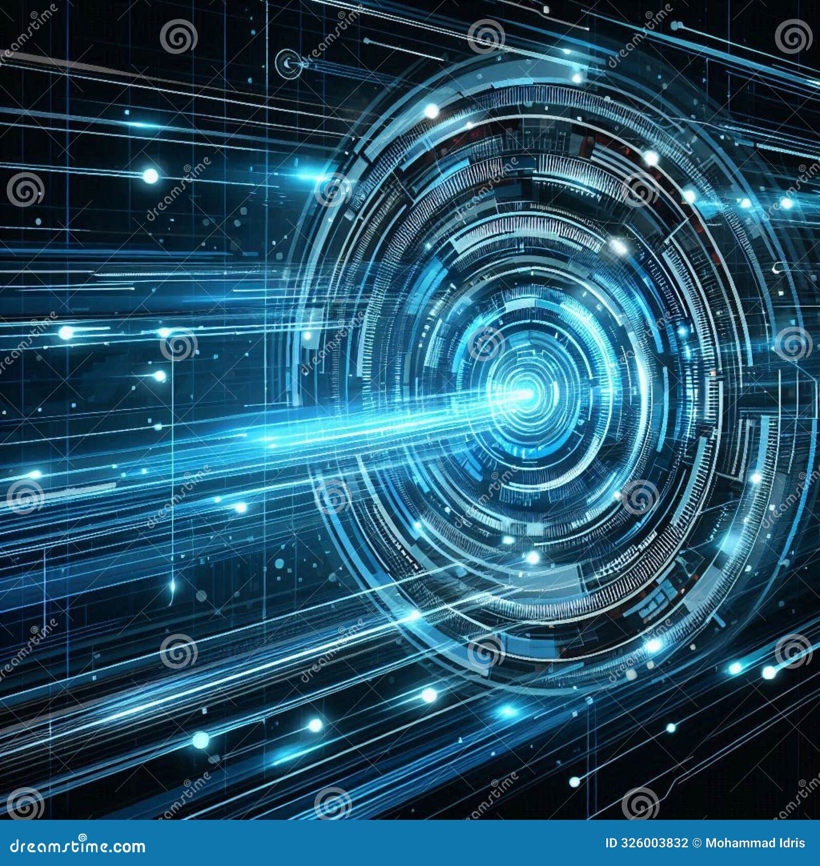 Illustration of Advanced Digital Technology in a Future, Blue-colored ...