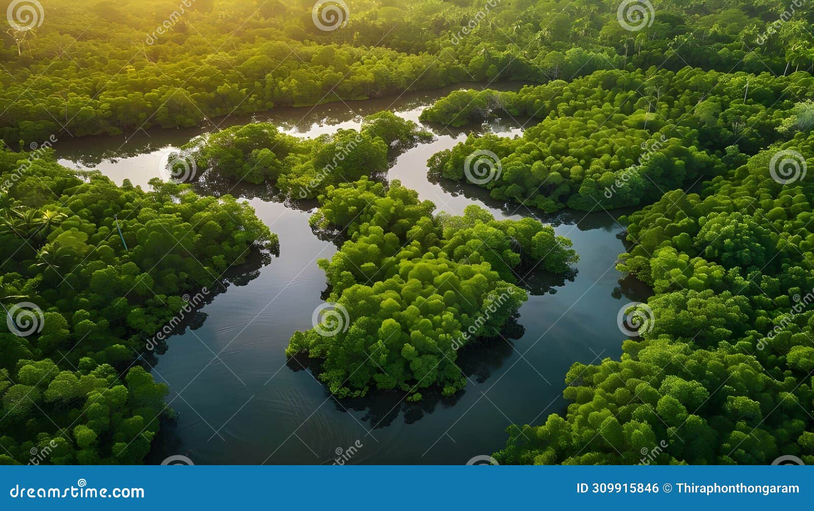 Aerial View Mangrove Forest Stock Illustration - Illustration of mist ...