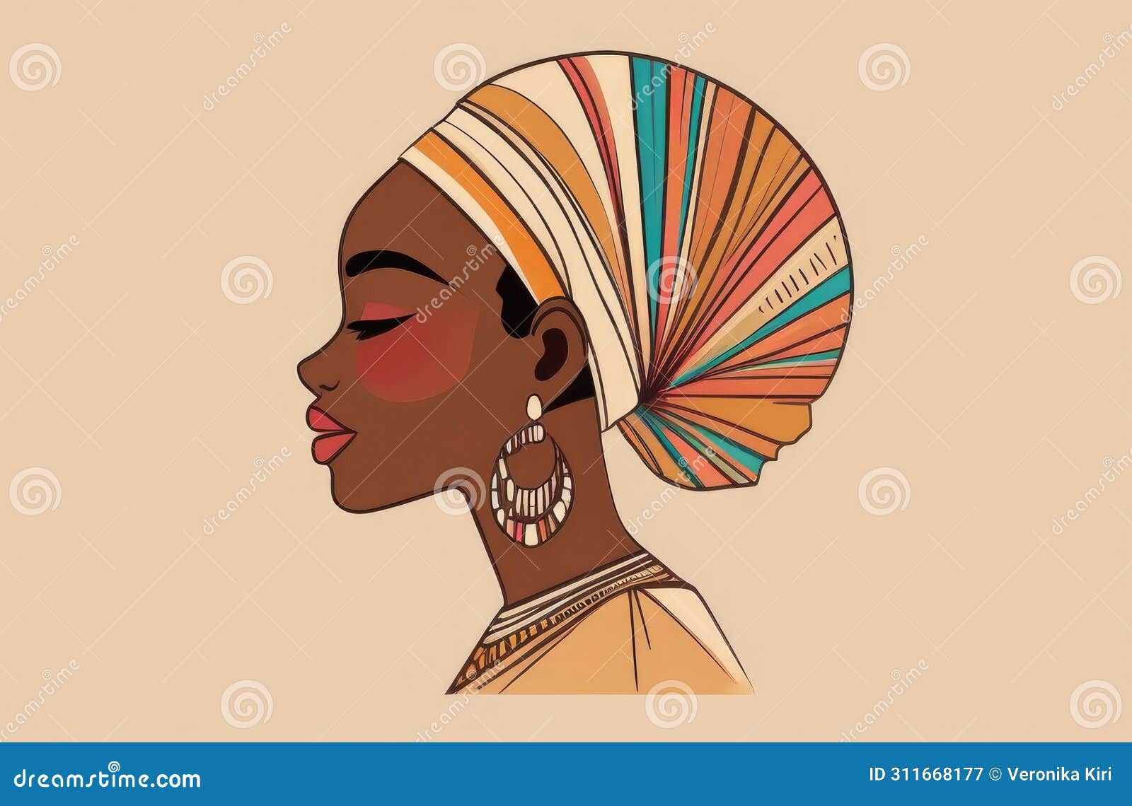 Illustration Of African Woman In Profile Beauty Portrait Concept
