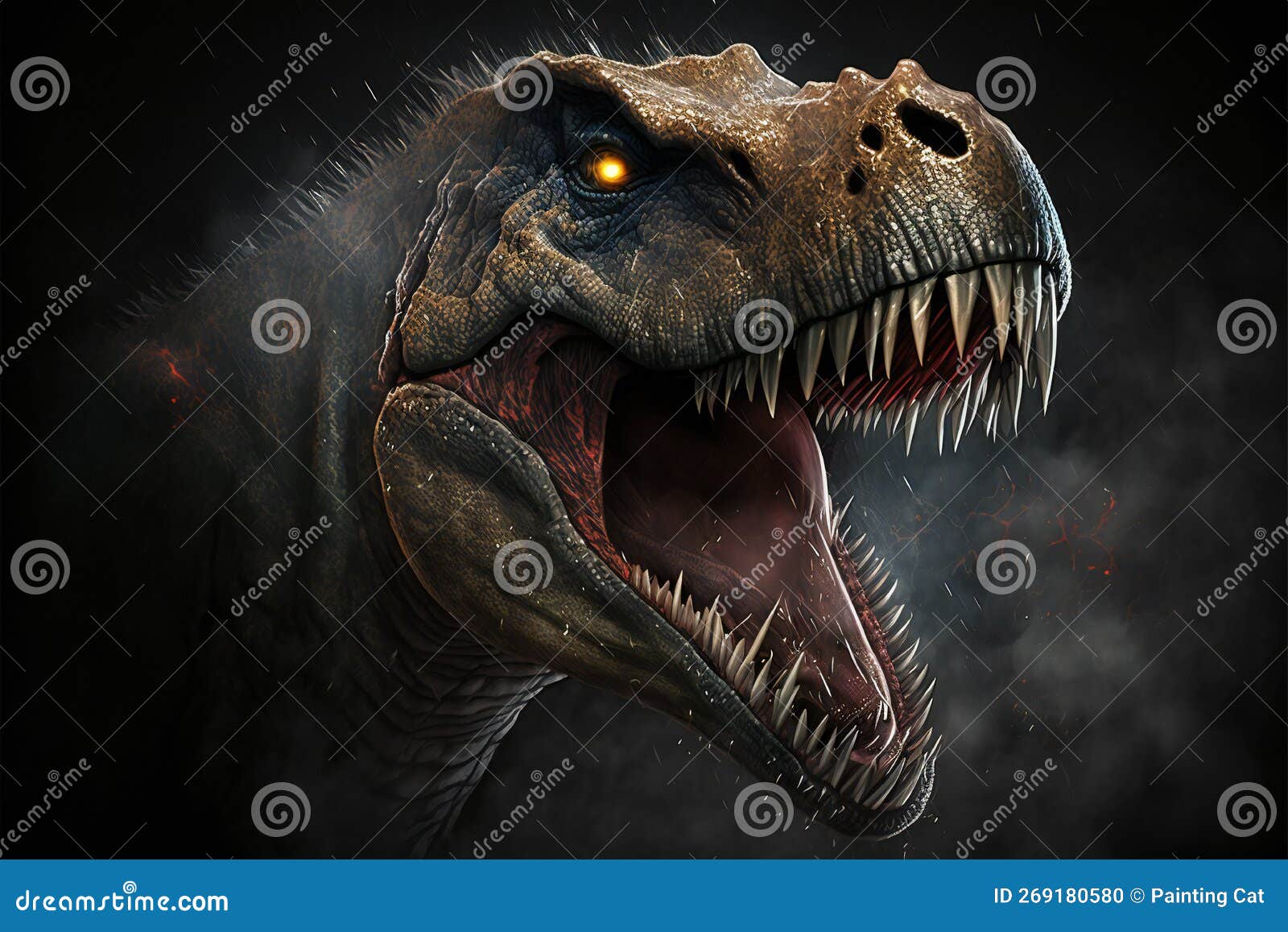 Aggressive T-rex on Dark Background, Digital Illustration Artwork Stock ...