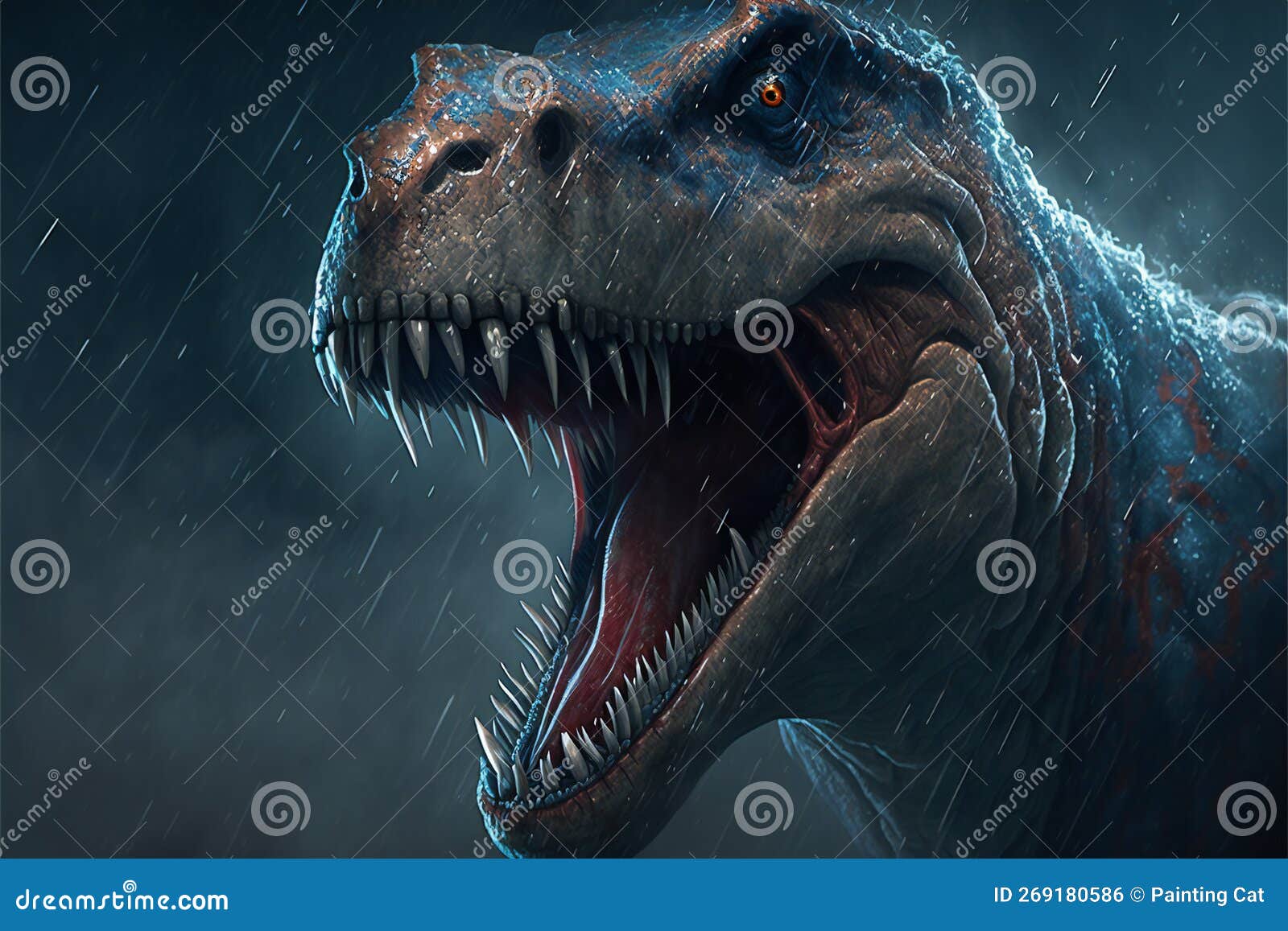 Aggressive T-rex on Dark Background, Digital Illustration Artwork Stock ...