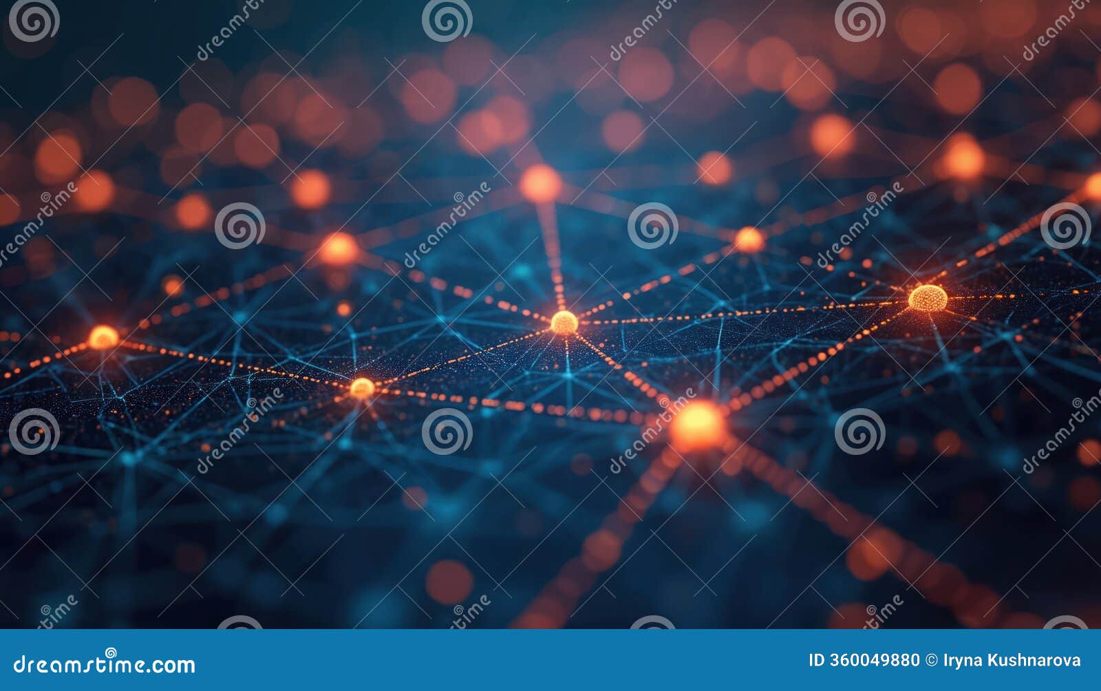 Illustration of AI As Network of Glowing Nodes, Connections. Blue Lines ...