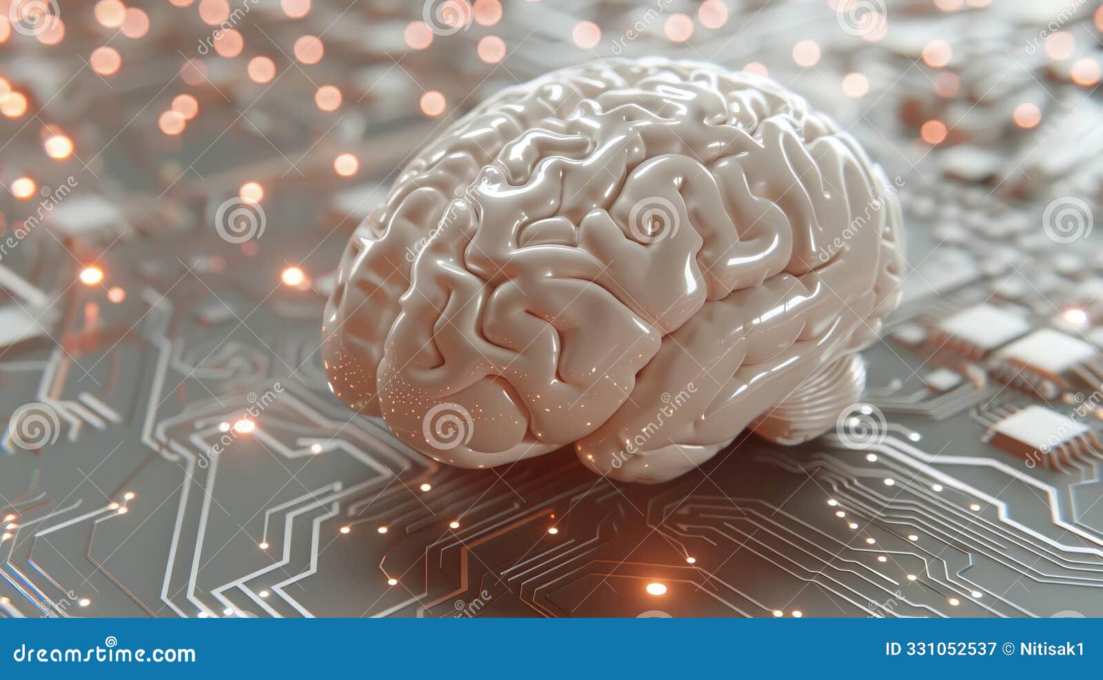 Illustration of an AI Brain Icon on a Background of Electronic ...