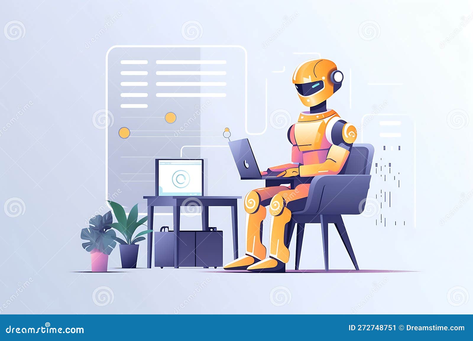 Illustration Ai Chatbots Working and Chatting in Computer Flat Design ...