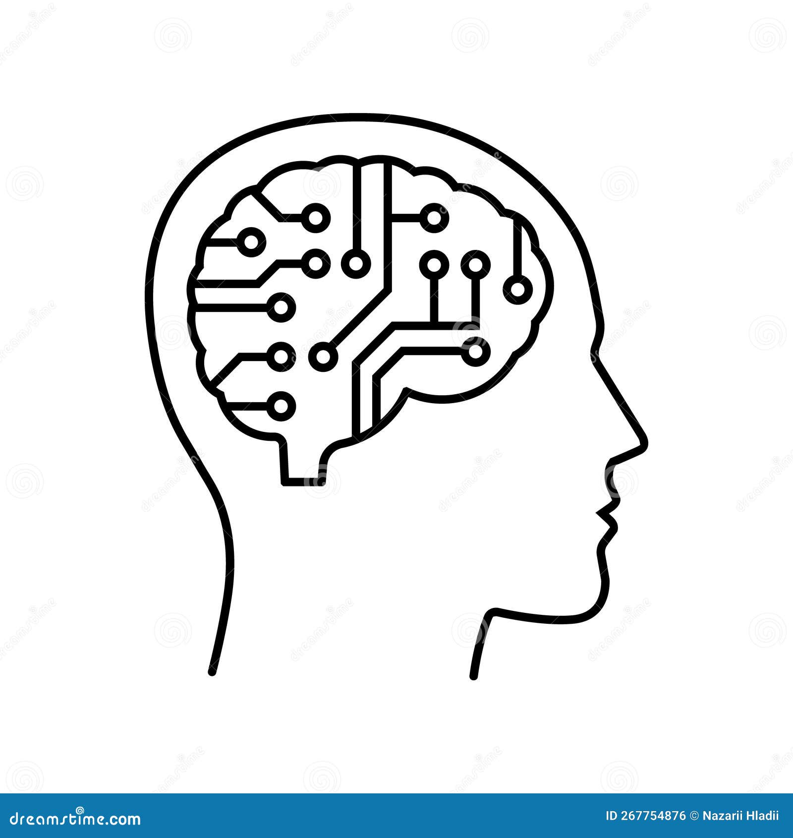 Illustration of Ai in Human Brain Icon Design in Outline Style. Stock ...