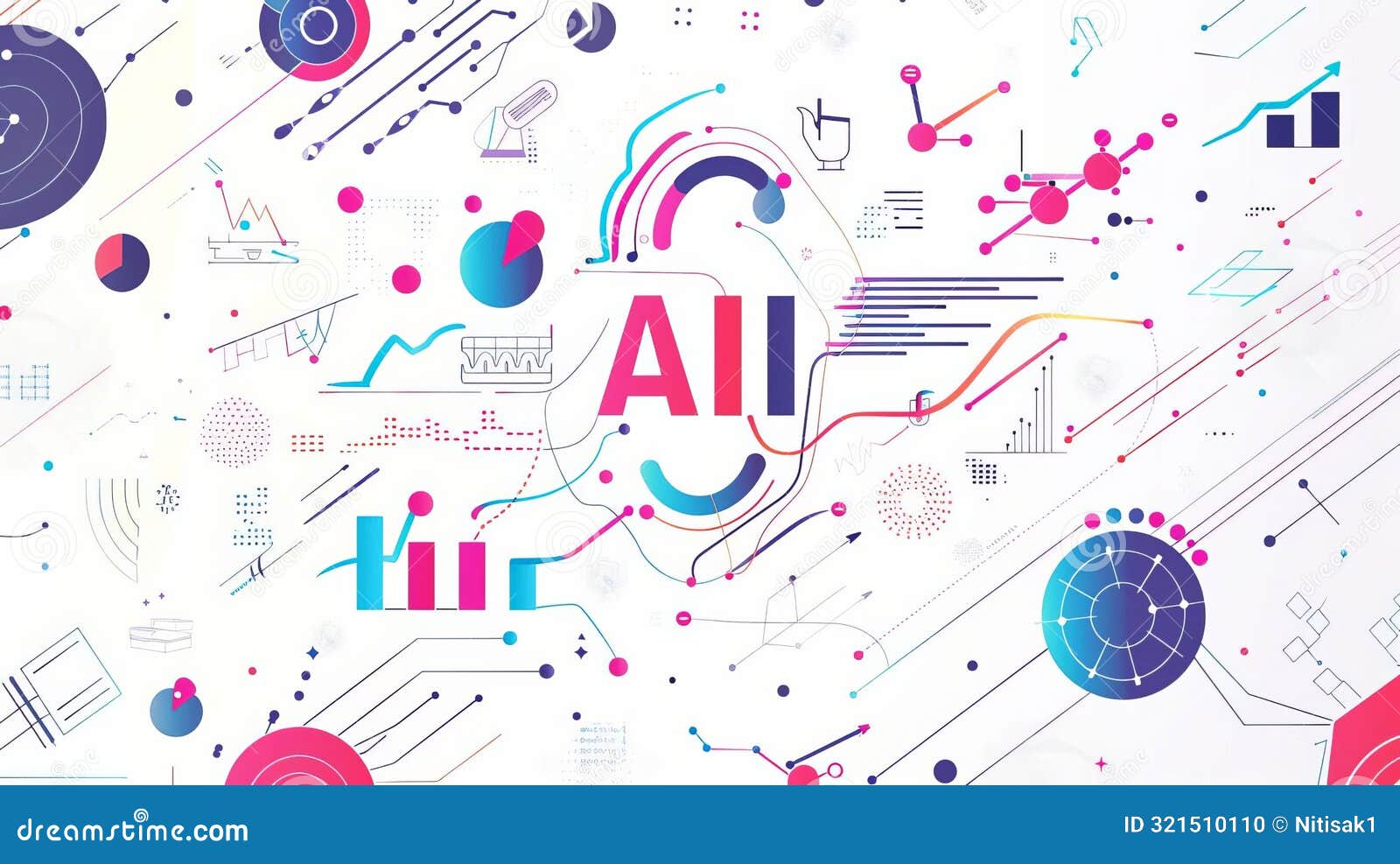 3 Illustration of AI Text with Comprehensive Data Charts on a White ...