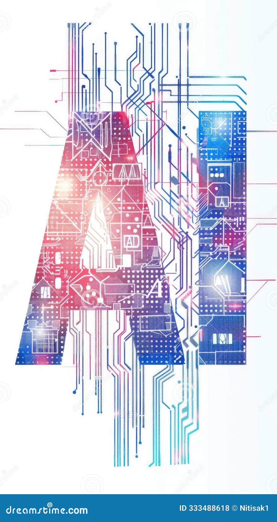 Illustration of AI Text with Digital Data Interfaces on a White ...