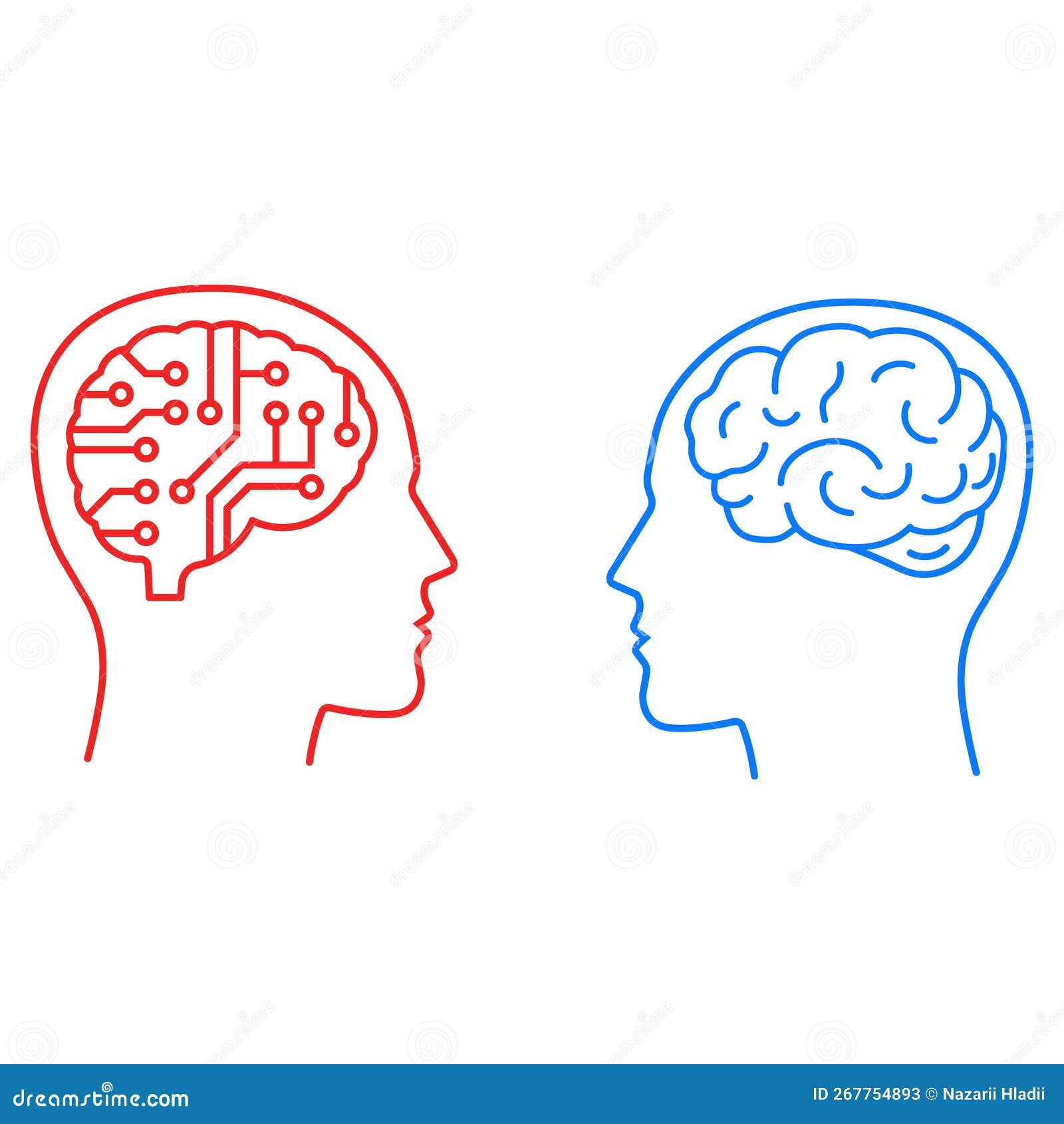 Illustration of Ai Vs Human Brain Icon Design in Outline Style. Stock ...