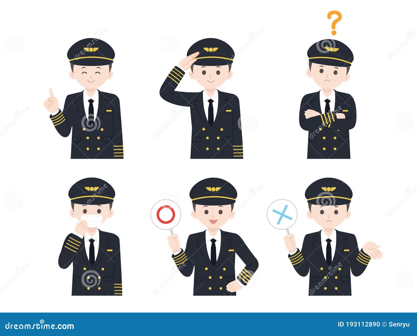 Airplane pilot gesture set stock vector. Illustration of facemask ...