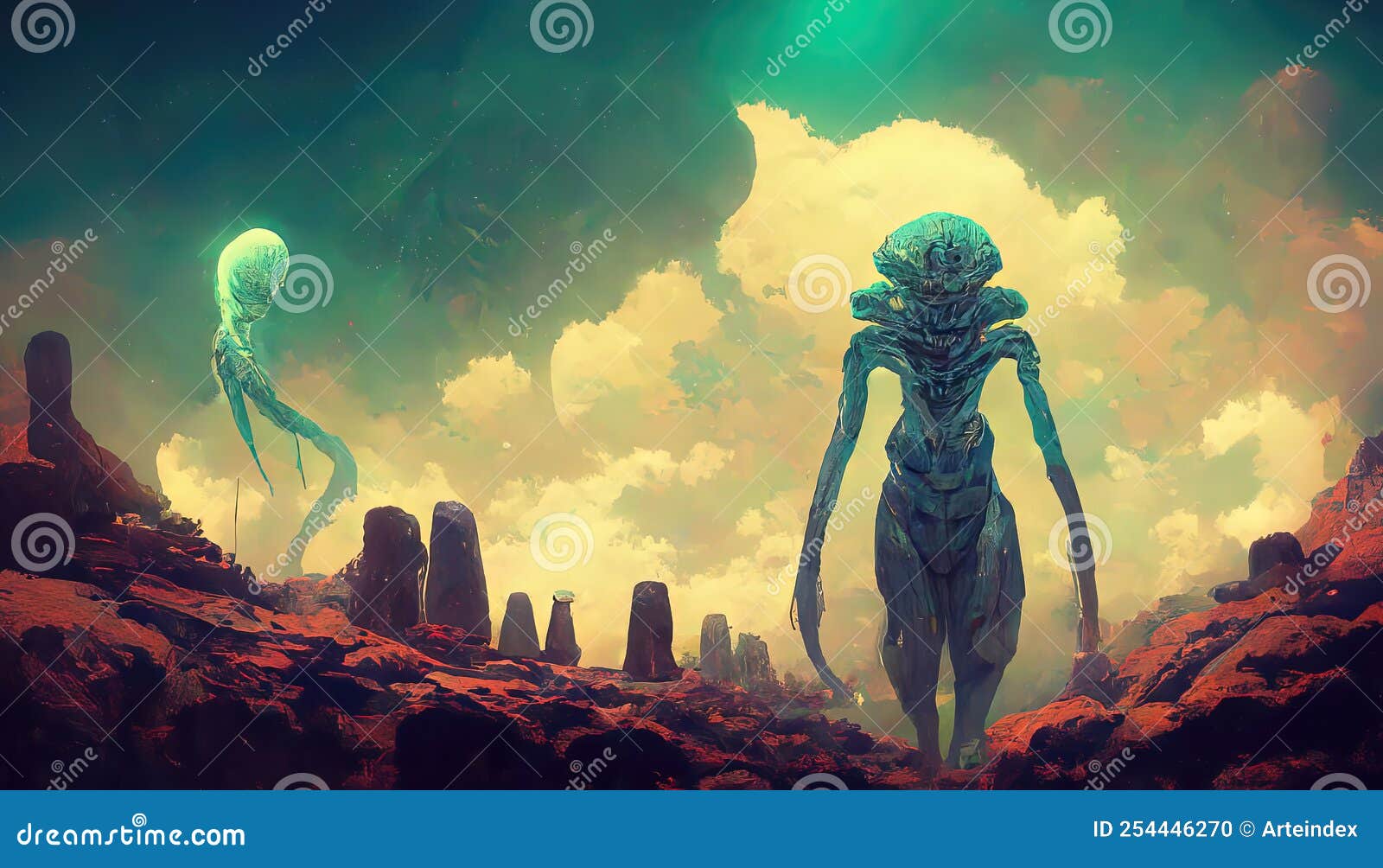 Alien Creature, Outer Space Martian Stock Illustration - Illustration ...