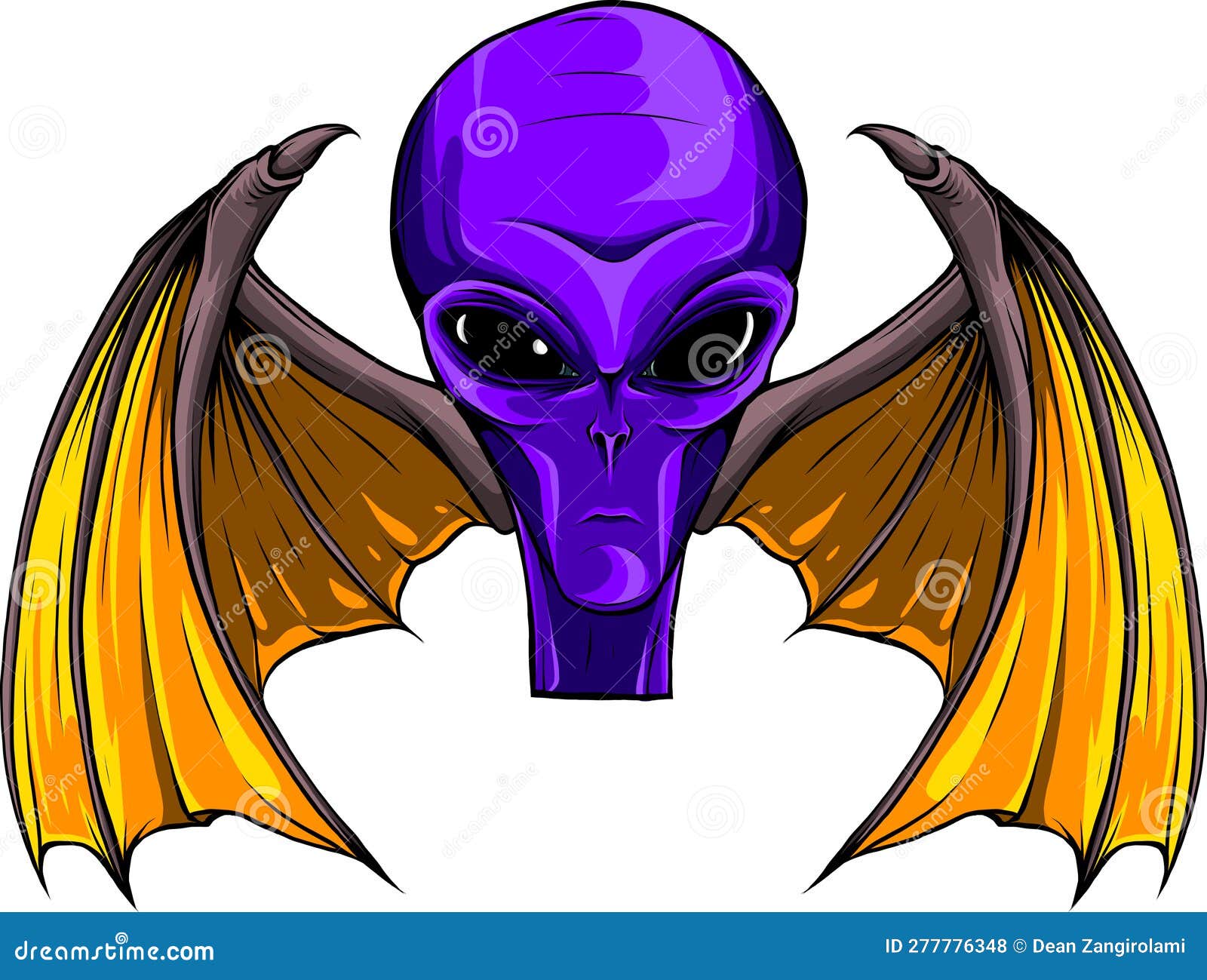 Vector Illustration of Alien Head with Bat Wing on White Background ...