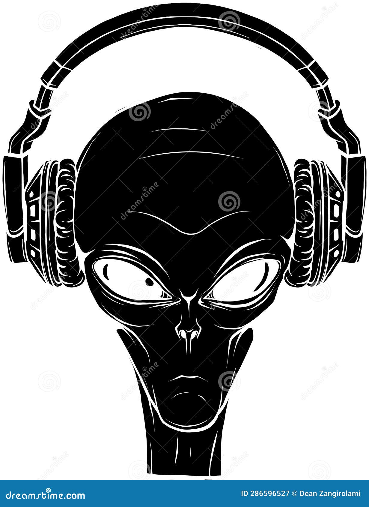 Black Silhouette of Alien Head with Headphones. Stock Vector ...