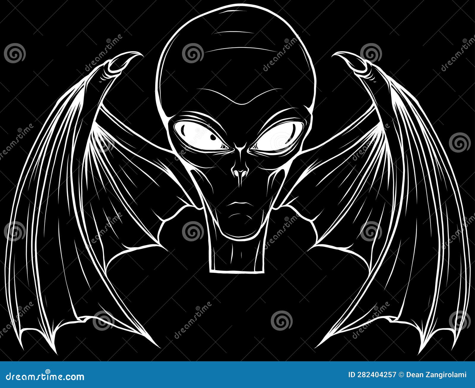 Illustration of Alien Head in White Line on Black Background Stock ...