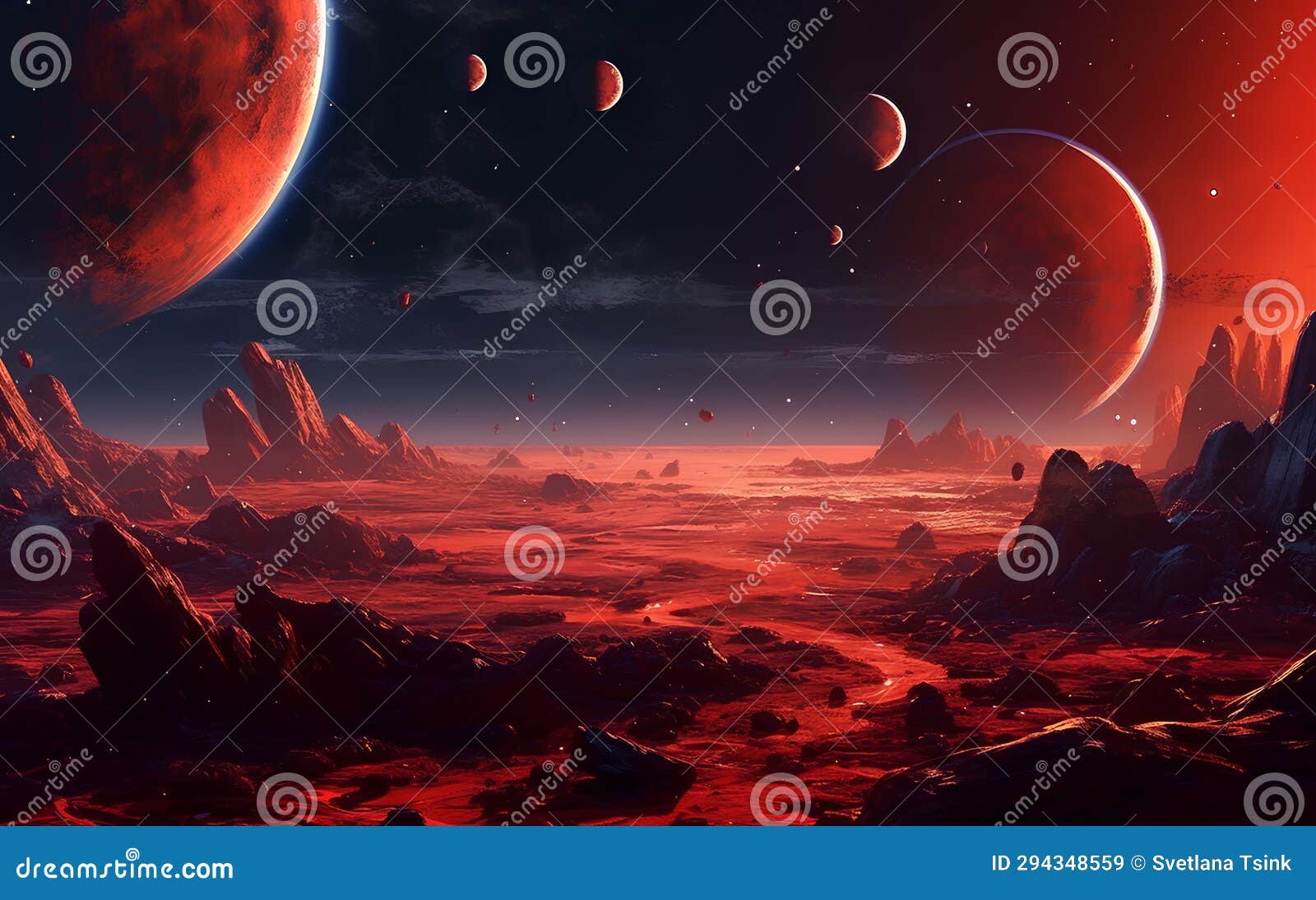 An Illustration of an Alien Planet with Unique Landforms and an Exotic ...