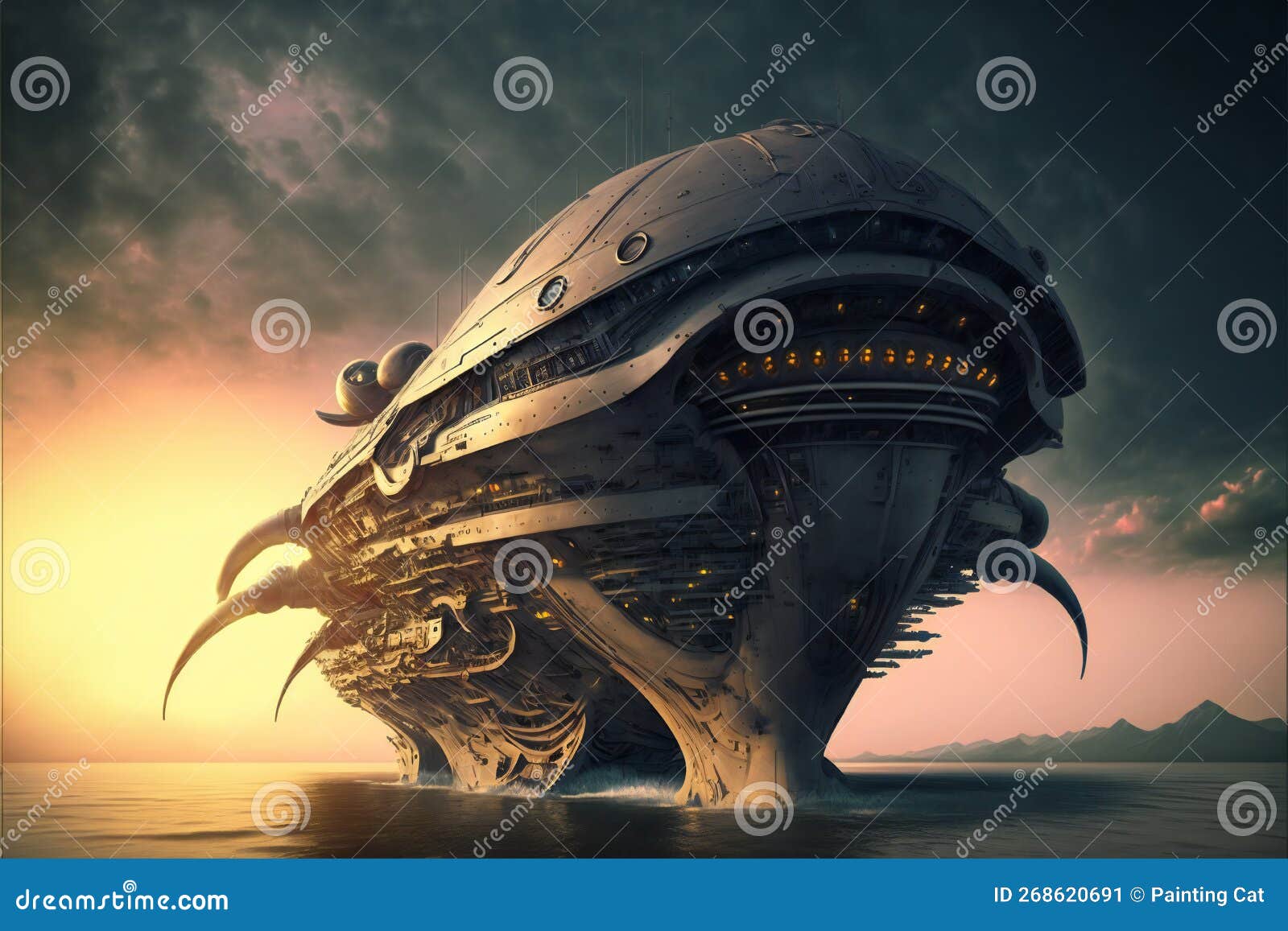 Alien Ship Abstract Background, Digital Illustration Painting Stock ...