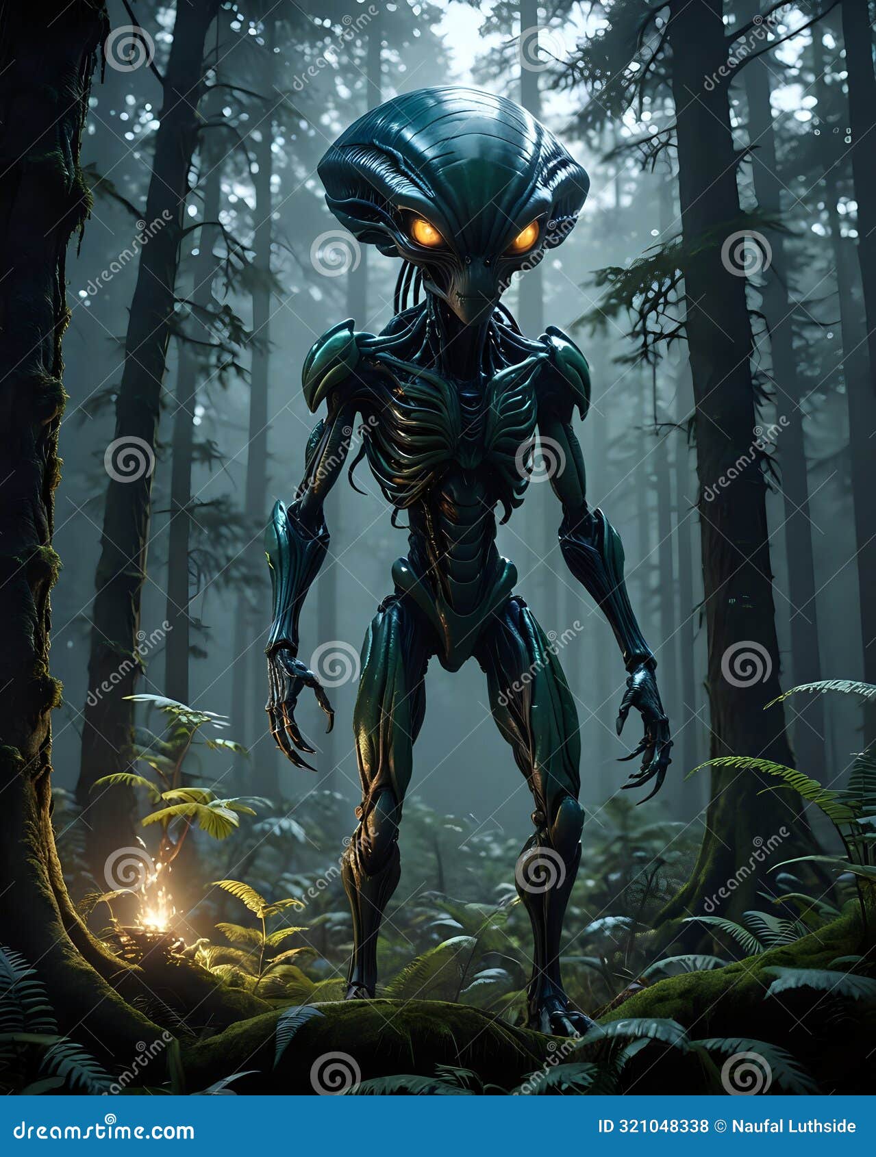 Illustration of an Alien Stranded in the Forest Stock Illustration ...