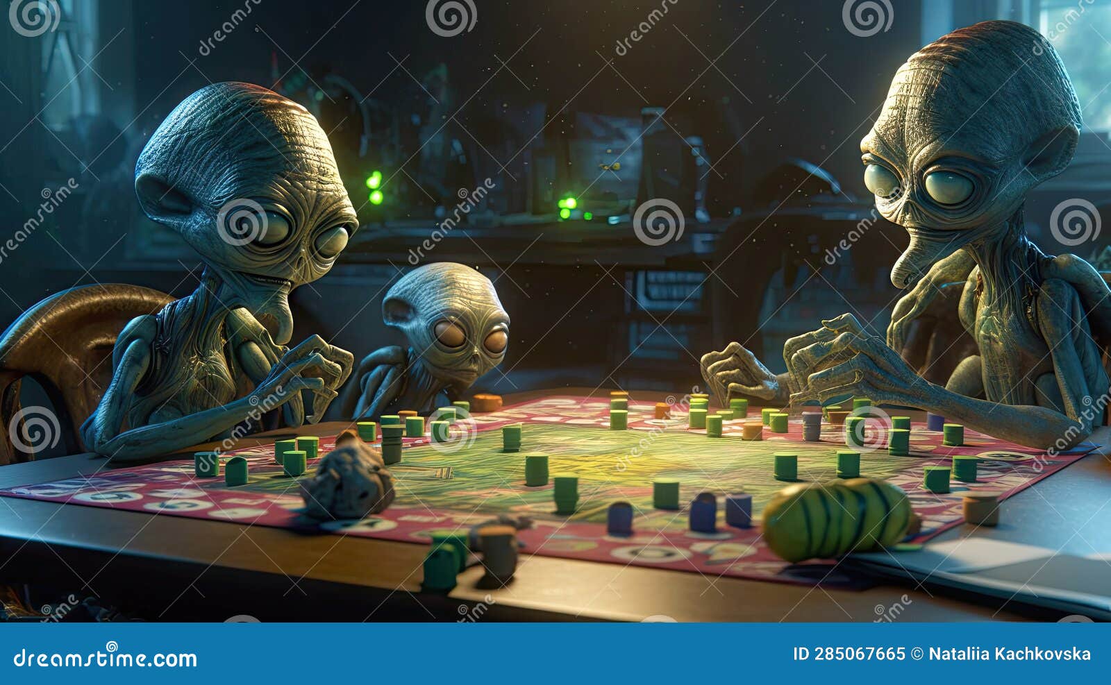 Aliens playing table game stock illustration. Illustration of colors ...