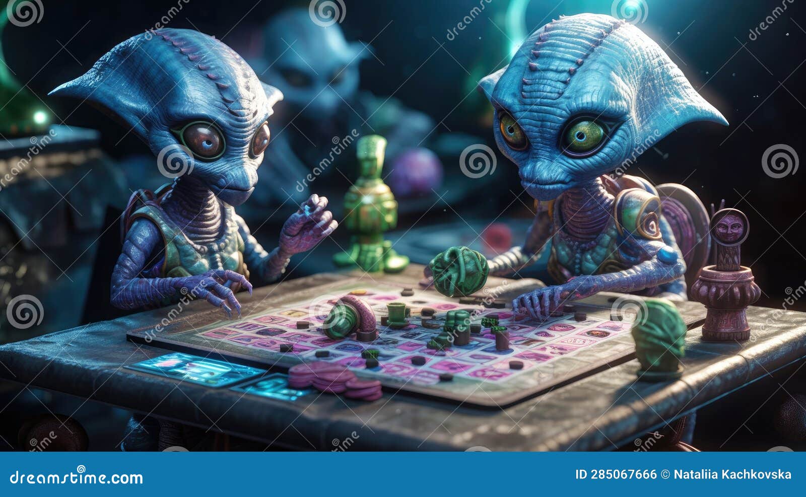 Aliens playing table game stock illustration. Illustration of happy ...