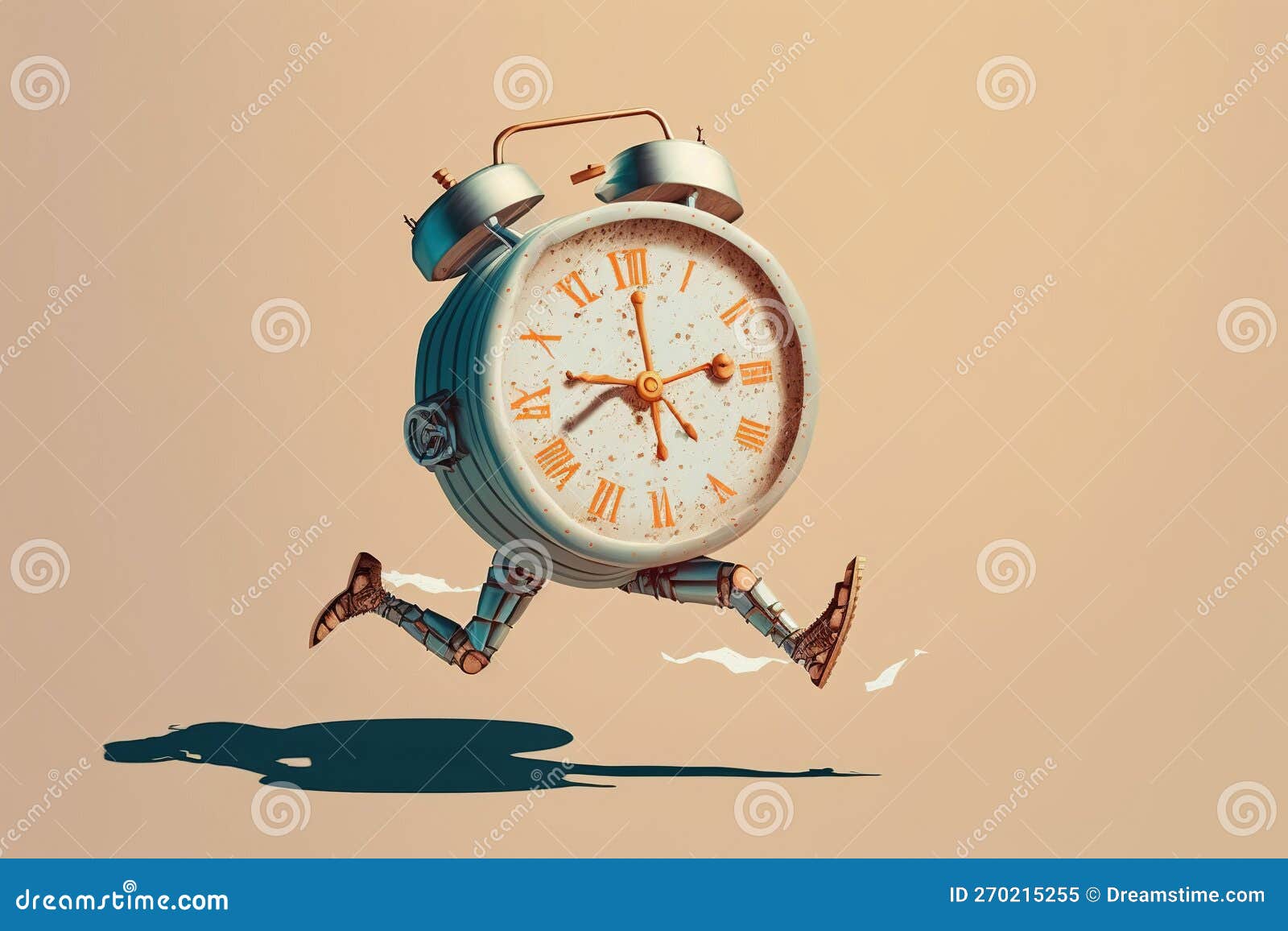 Illustration of an Analog Clock Growing Legs and Running on an Isolated ...