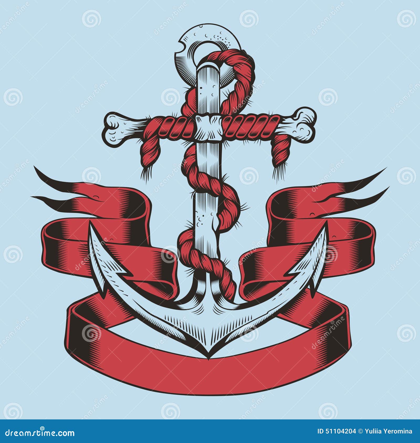 Illustration of Anchor with Ribbon and Rope Stock Vector - Illustration ...