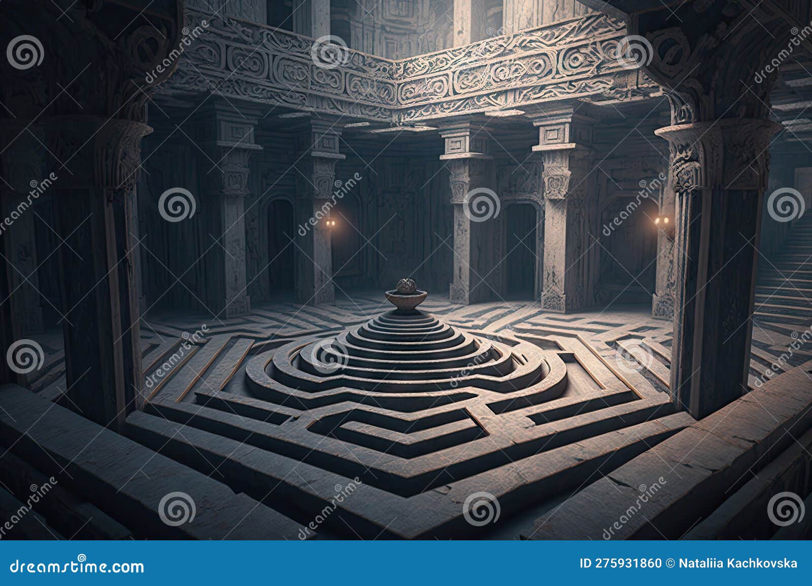 Ancient Architecture with Labyrinth Stock Illustration - Illustration ...