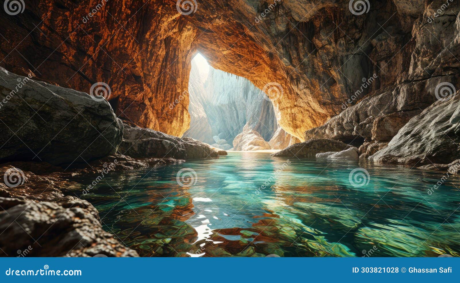 An Ancient Cave with Clear Water Stock Illustration - Illustration of ...